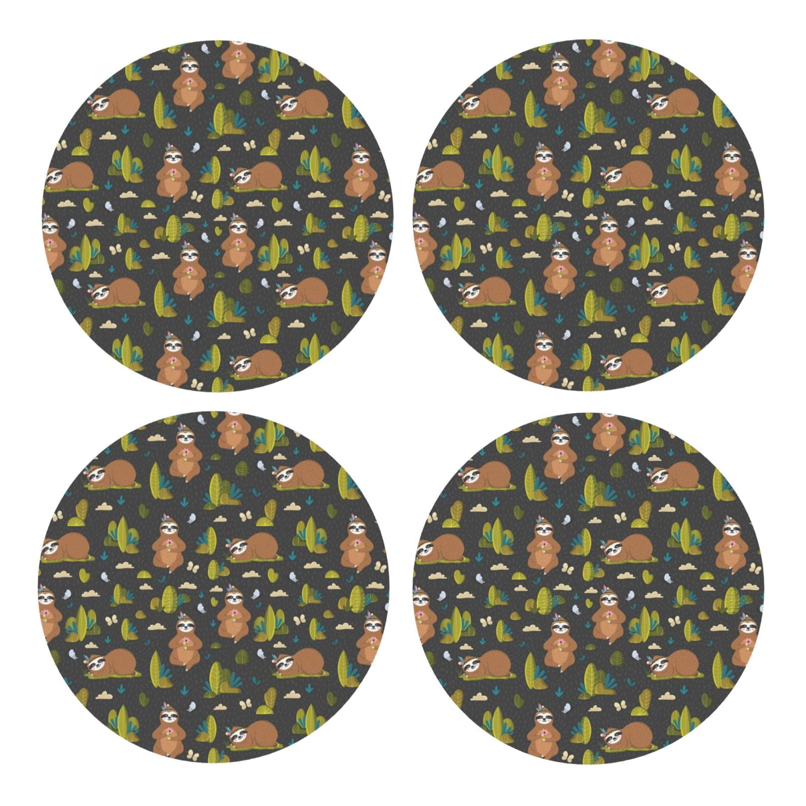 Disketp Funny Sloths In The Forest MDF Cork Coaster 4 Pcs - Absorbent ...