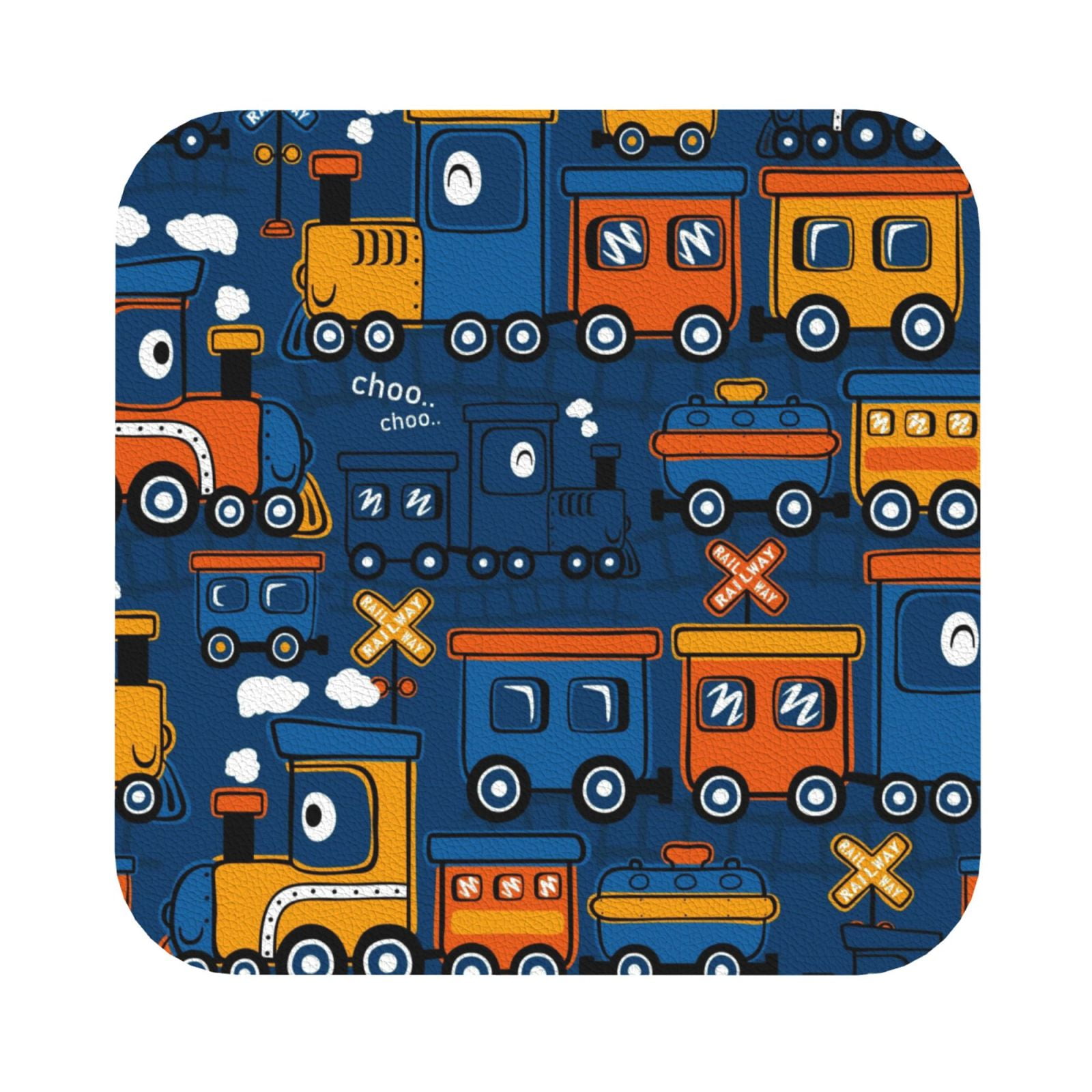 Disketp Funny Steam Train Funny Coasters,4 Pcs Leather Coasters With ...