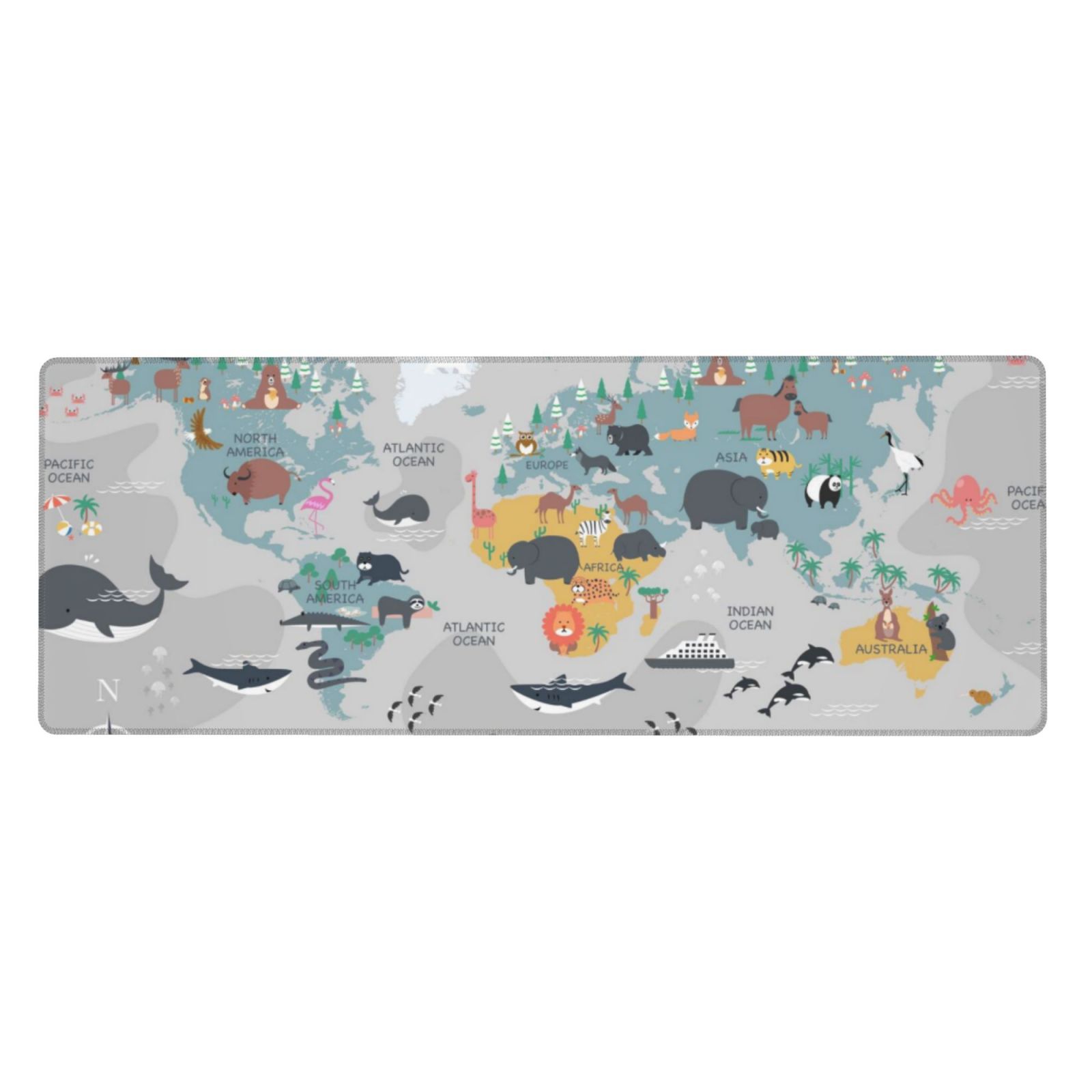 Disketp Gaming Mouse Pad The World Map With Cartoon Animals Pattern ...