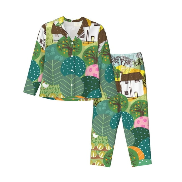 Disketp Garden Farm Pajamas Set Long Sleeve Sleepwear Womens Button ...