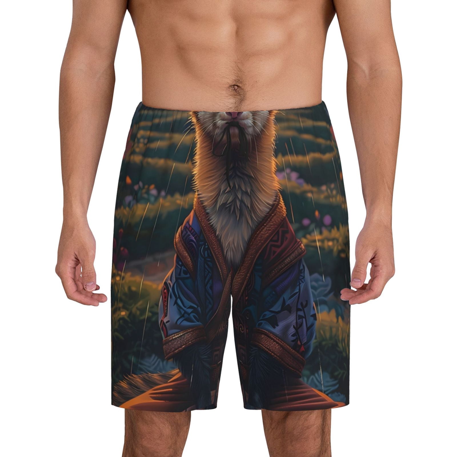 Disketp Garden Meditating Weasel for Men's Soft Sleep Pajama Shorts ...
