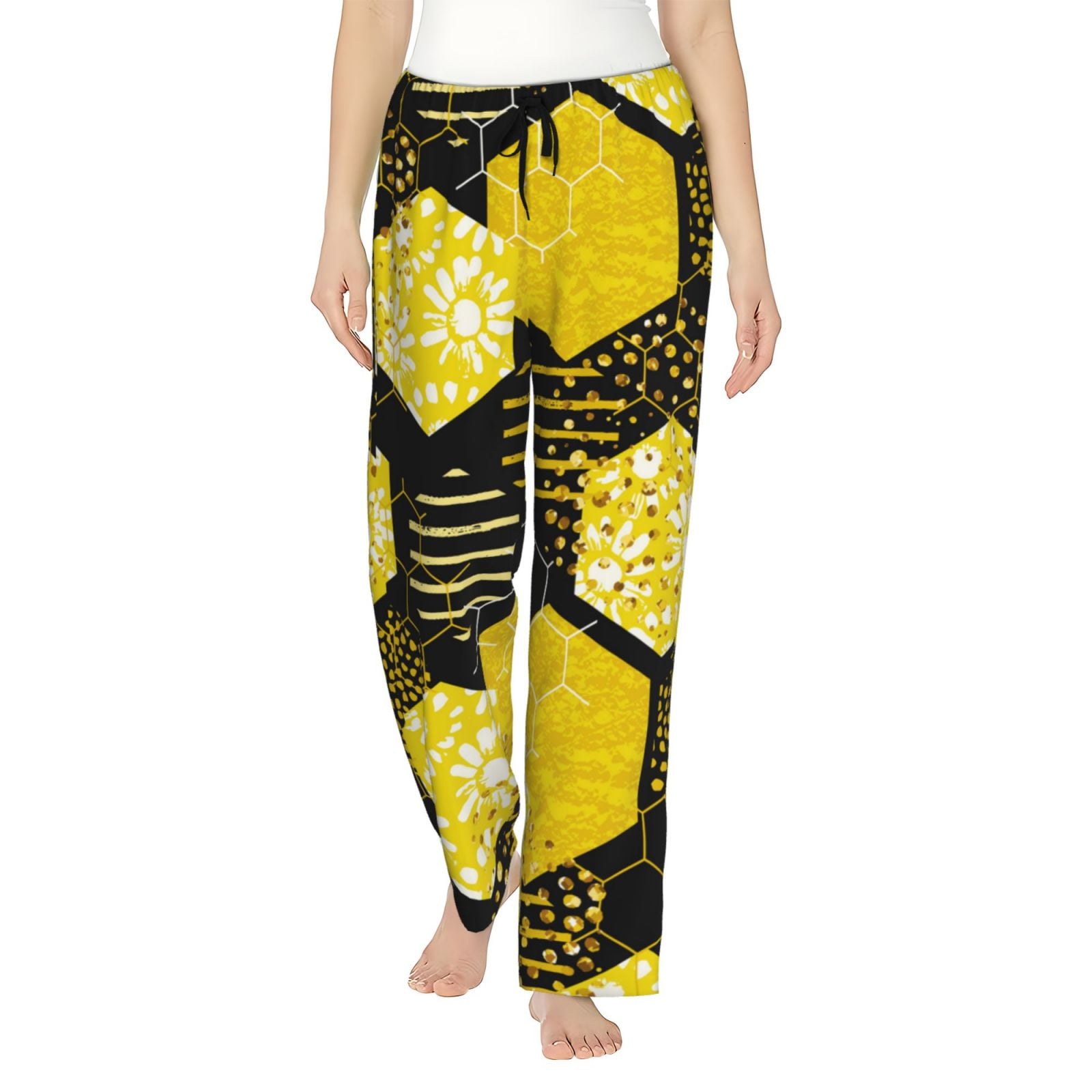 Disketp Geometric Pattern With Bee Print Women'S Comfy Pajama Pants Casual Drawstring Palazzo ...