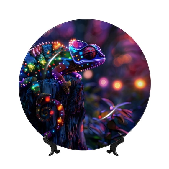 Disketp Glowing Chameleon Fantasy Art Ceramic Plate Dinner Plates Bone ...