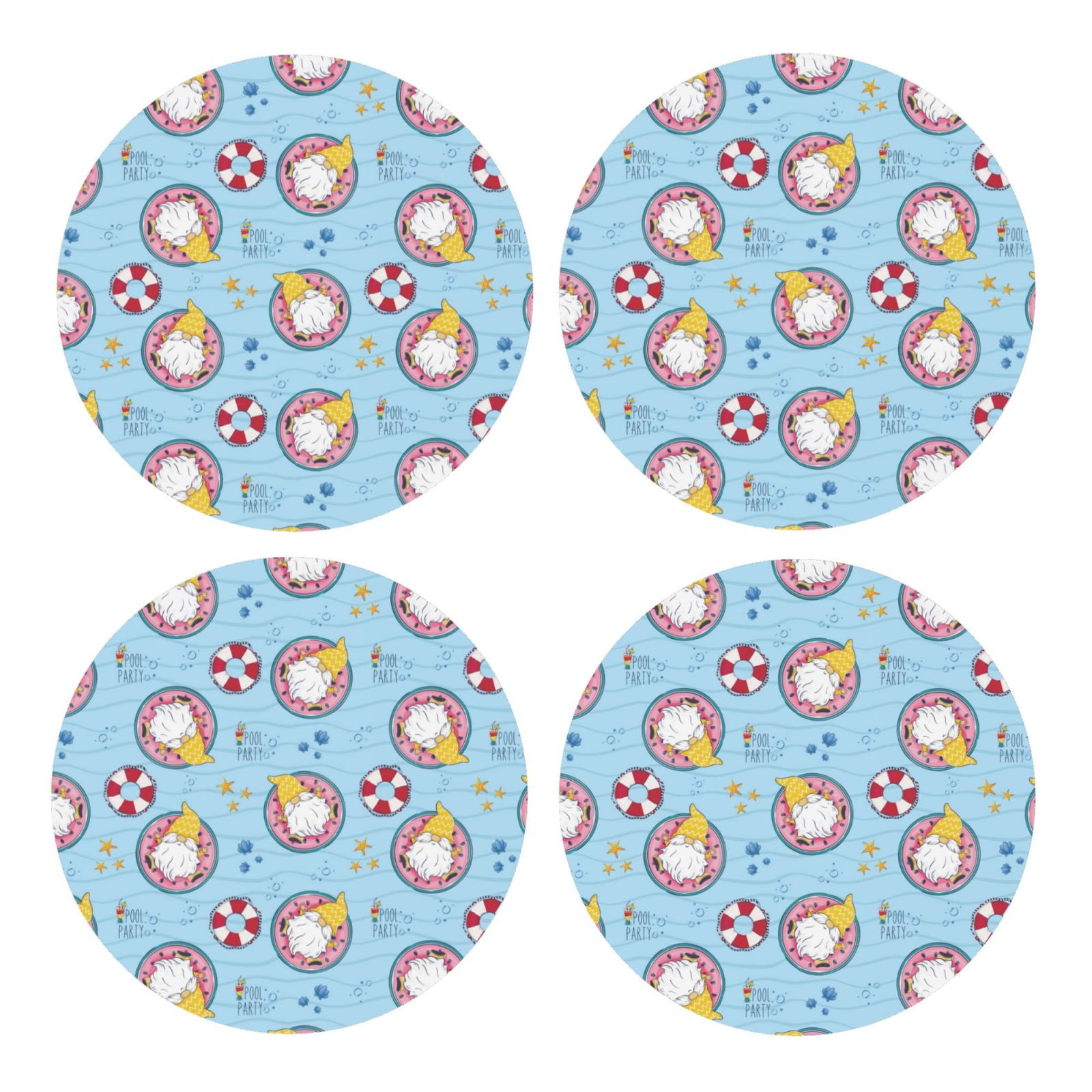 Disketp Gnome Pool Party MDF Cork Coaster 4 Pcs - Absorbent Beverage ...