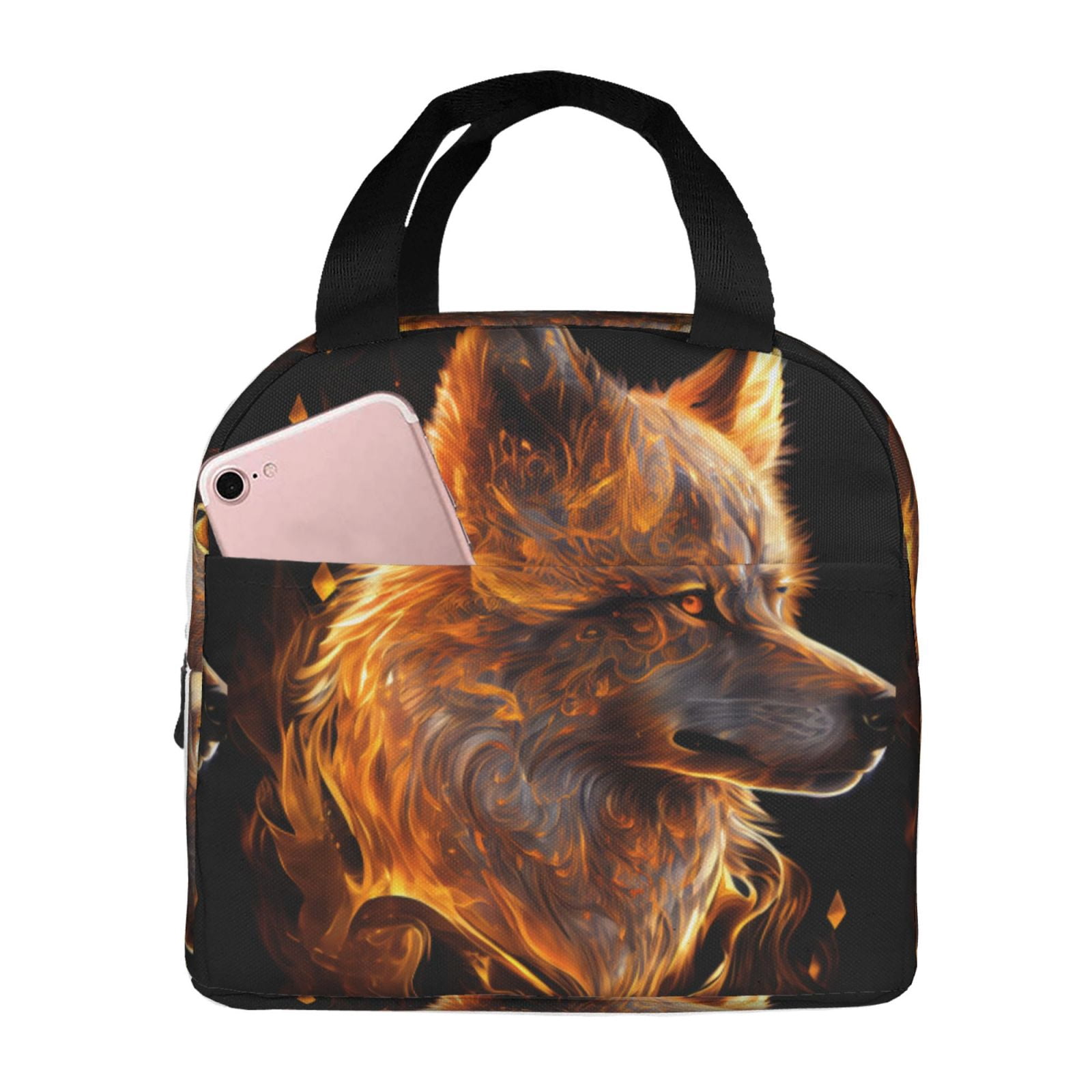 Disketp Gold Flame Pattern Wolf Lunch Bag for Women Men, Leakproof ...