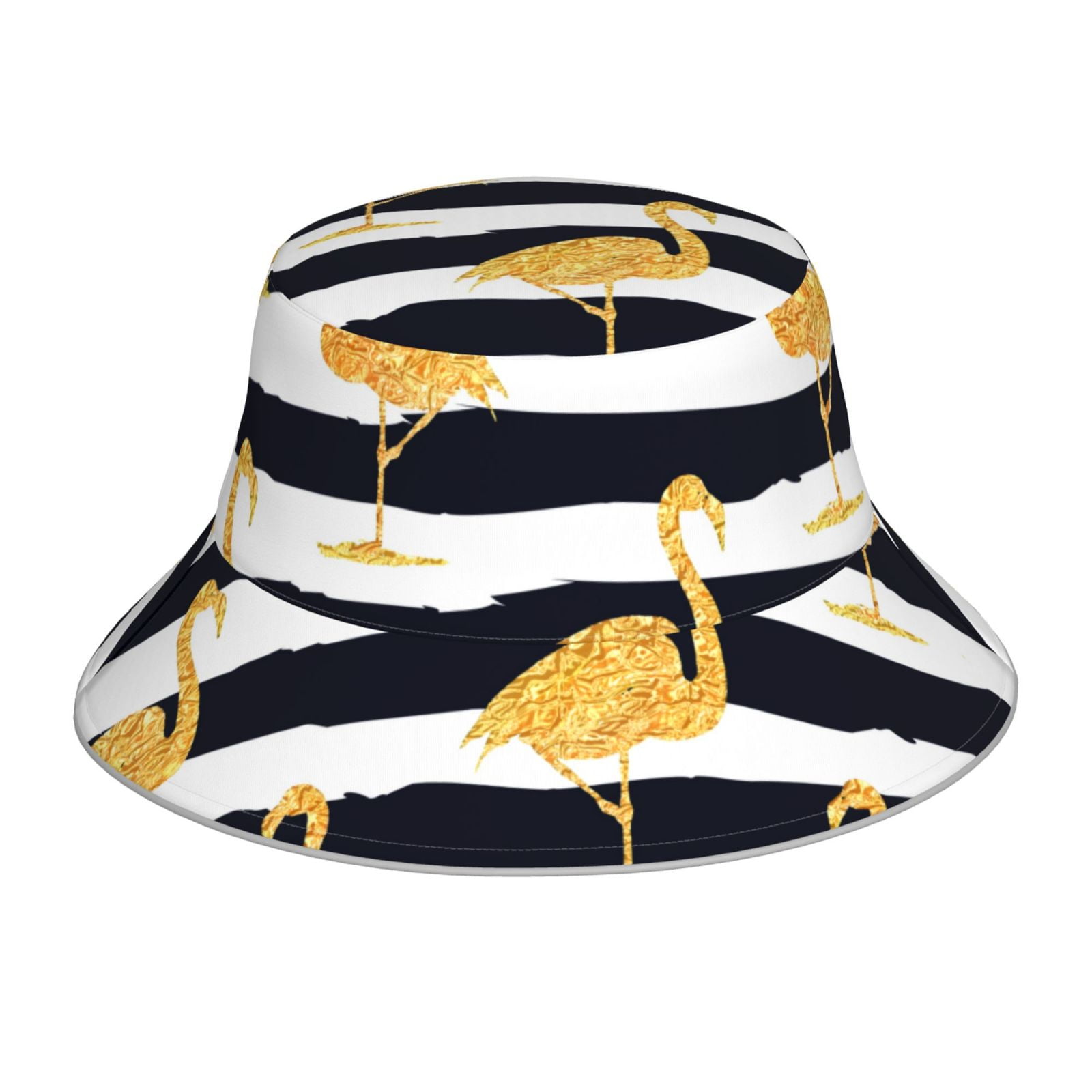 Disketp Gold Flamingo Print Reflective Bucket Hat Beach Hat Summer ...