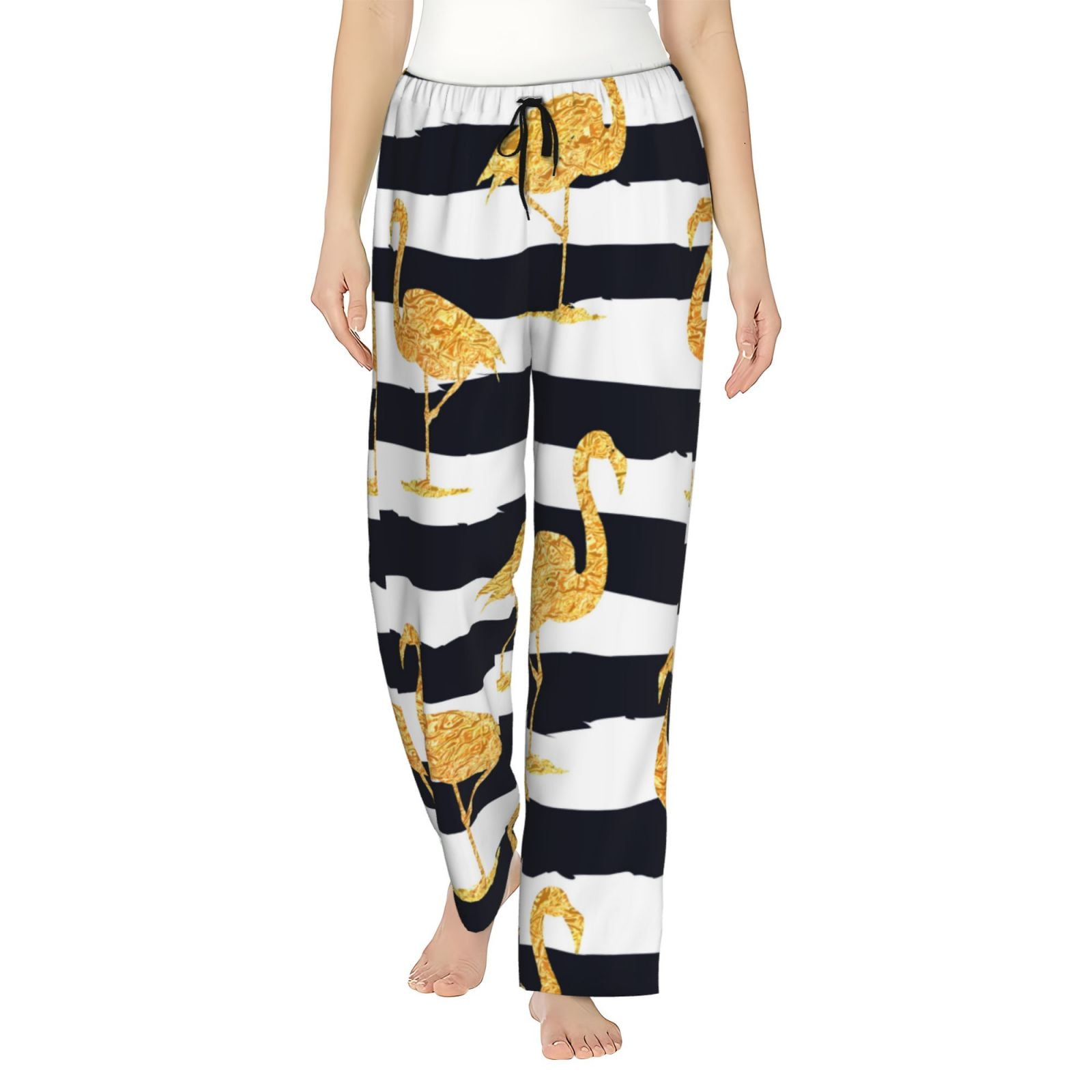 Disketp Gold Flamingo Print Women'S Comfy Pajama Pants Casual ...