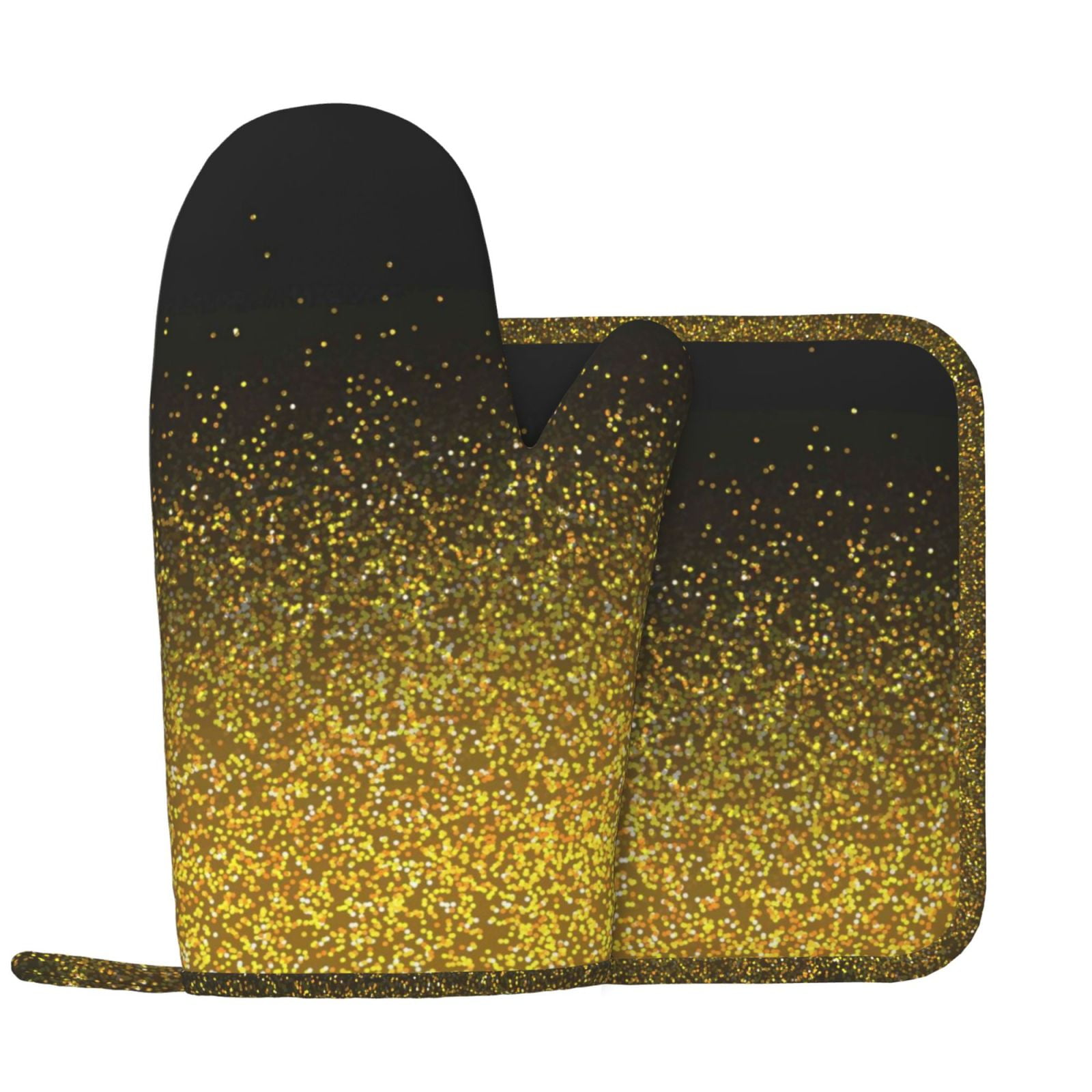 Disketp Gold Glitter Gradient Oven Mitts And Potholders Bbq Gloves-Oven ...