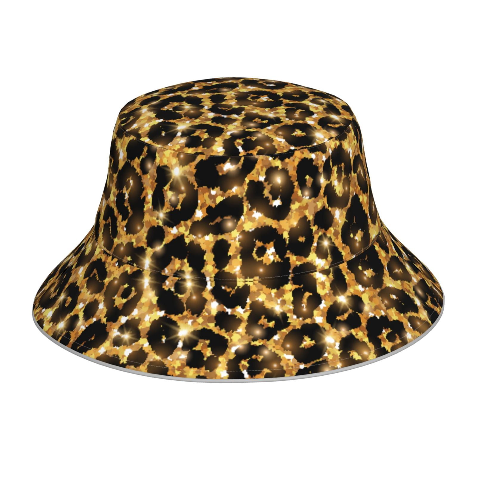 Disketp Gold Glitter Leopard Print Reflective Bucket Hat Beach Hat ...
