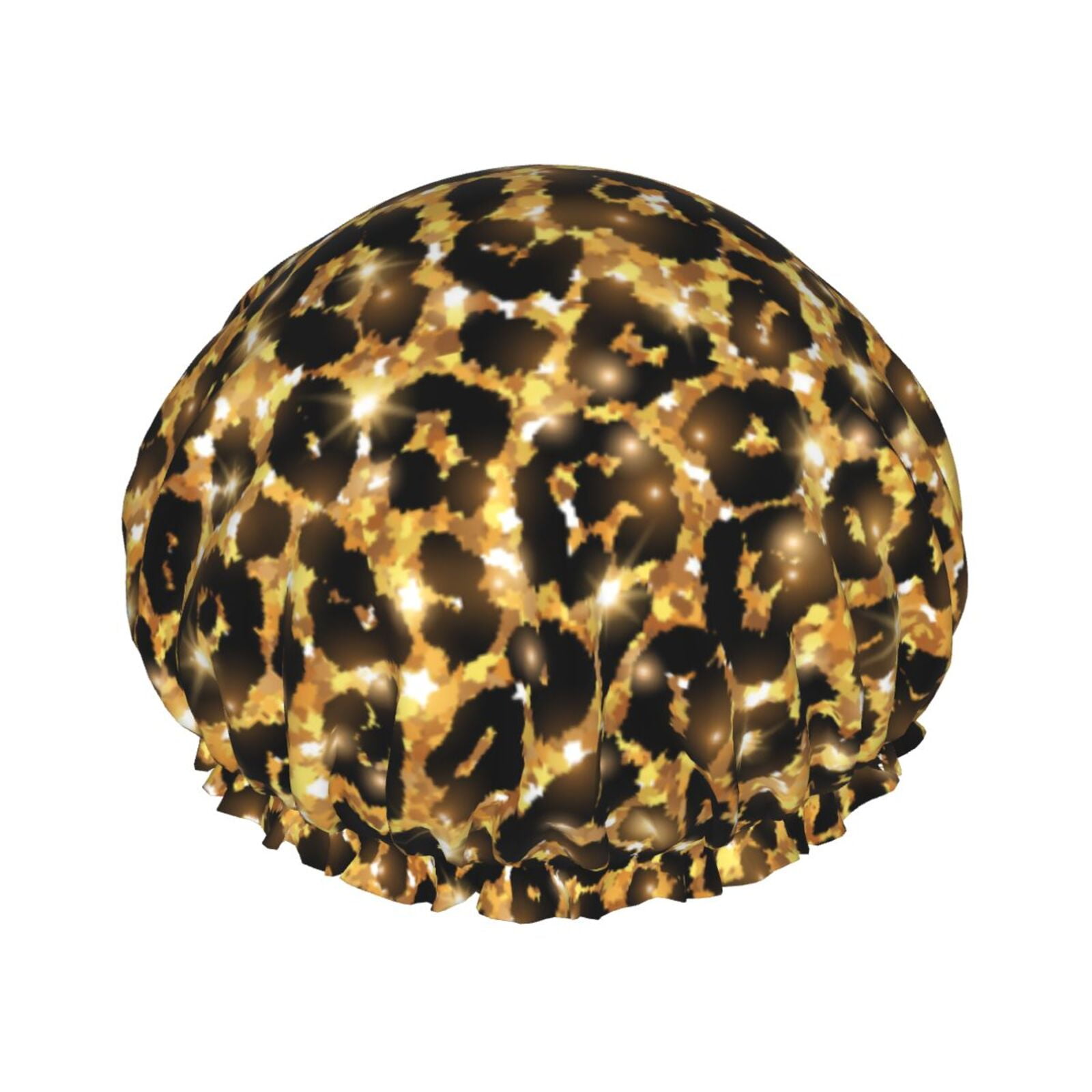 Disketp Gold Glitter Leopard Shower Caps,Reusable Shower Cap For Women ...