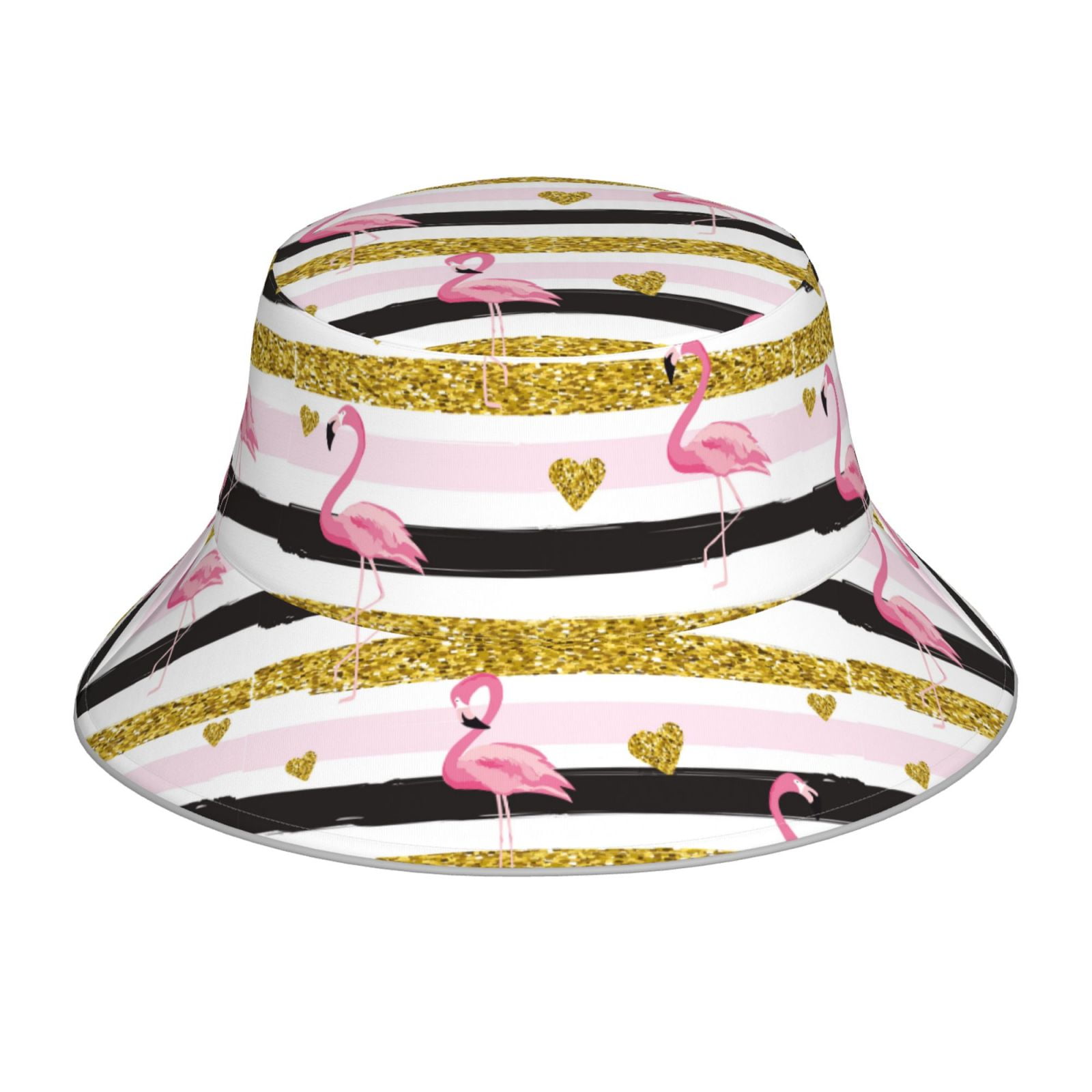 Disketp Gold Glittering Hearts And Flamingos Print Reflective Bucket ...