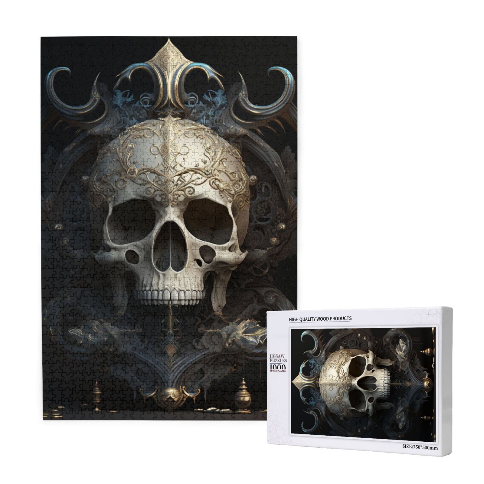 Disketp Gold Pattern Skull Custom Puzzle Personalized Puzzles 1000 ...