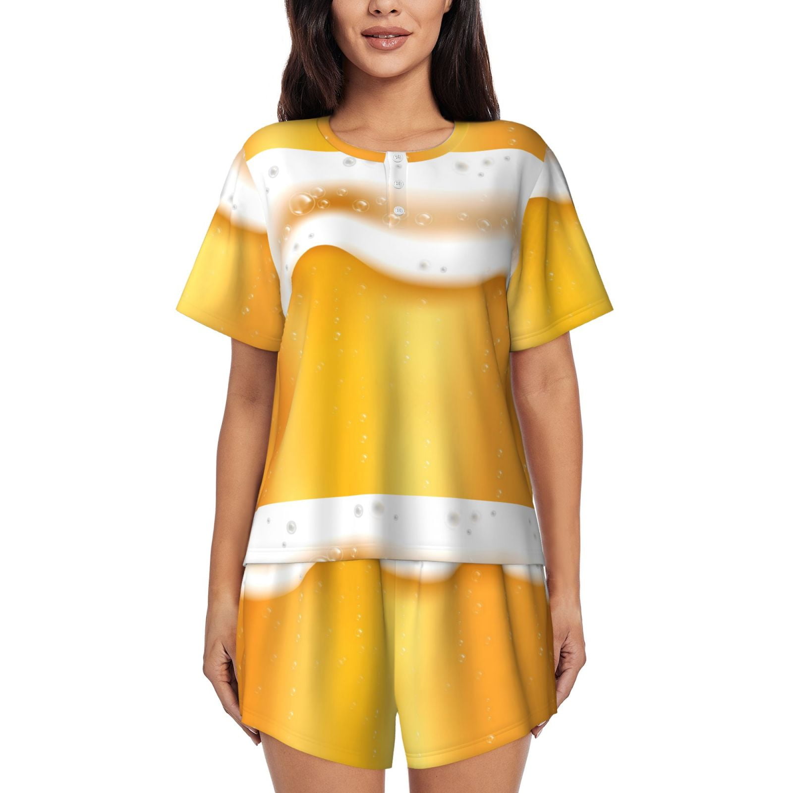 Disketp Golden Beer for 2 Piece Shorts Sleepwear Women's Short-Sleeved ...