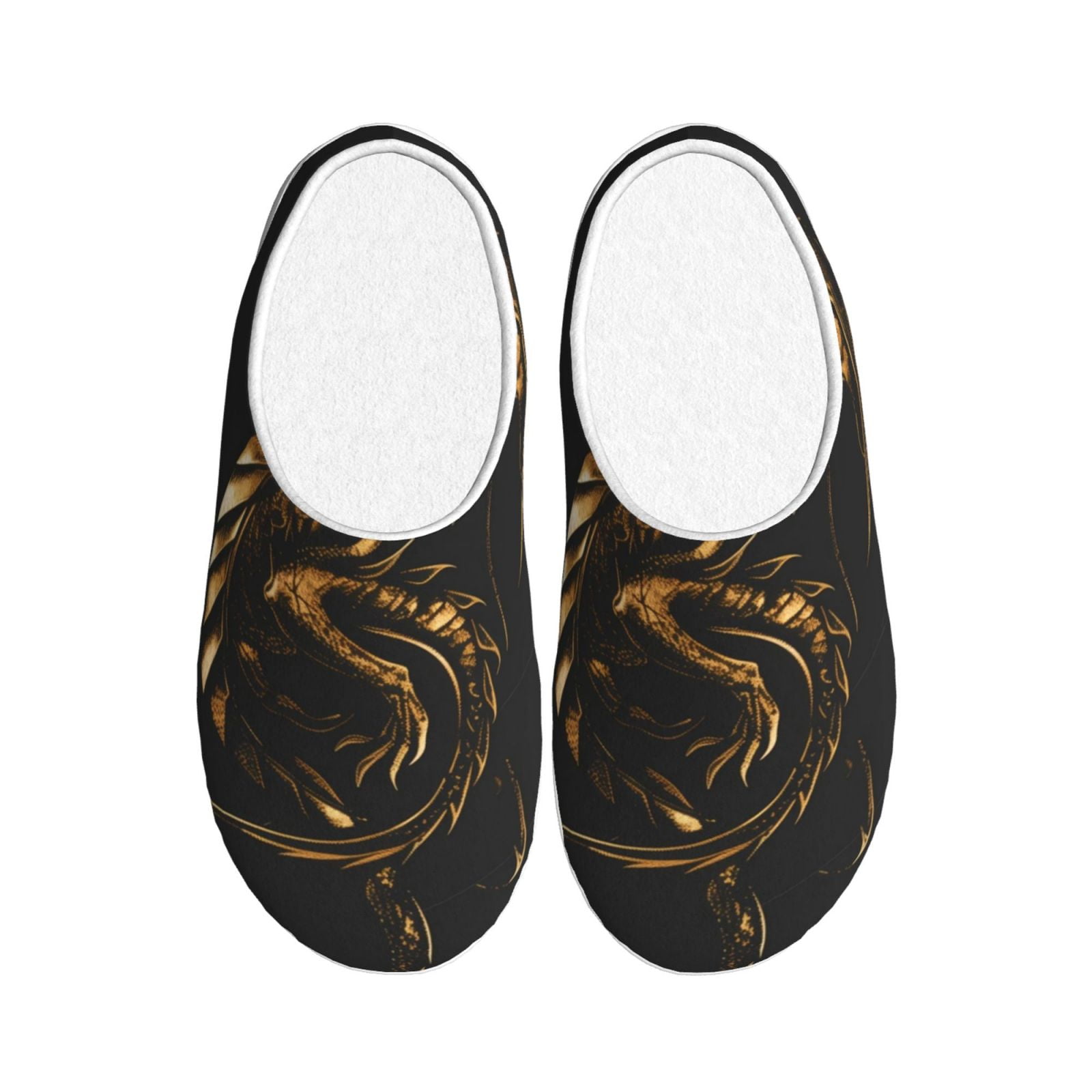 Disketp Golden Dragon Tattoo Art Women's Men's Slippers Plush Slip-On ...