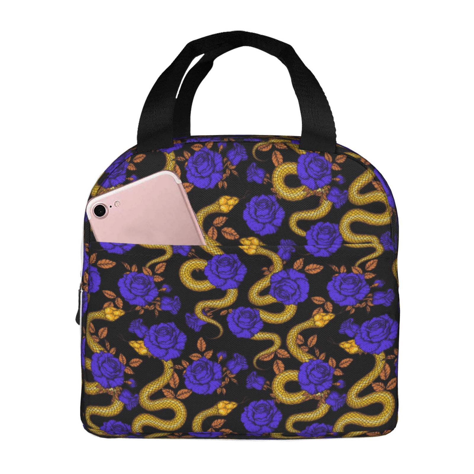 Disketp Golden Snake And Purple Rose Lunch Bag for Women Men, Leakproof ...