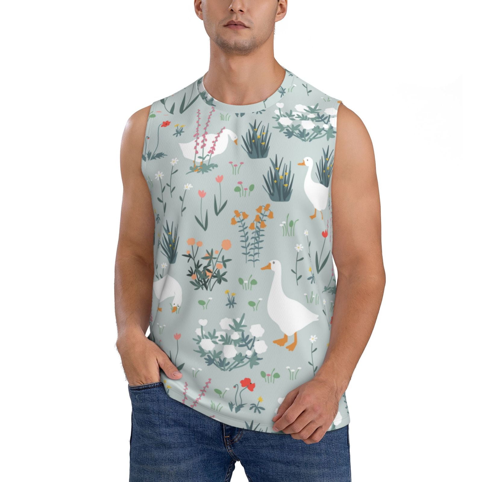 Disketp Goose And Doodle Flowers Sleeveless Tshirts For Men, Muscle ...