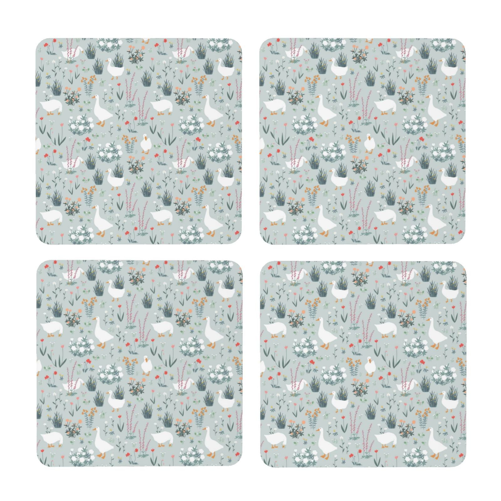 Disketp Goose and Doodle Flowers MDF Cork Coaster 4 Pcs - Absorbent ...