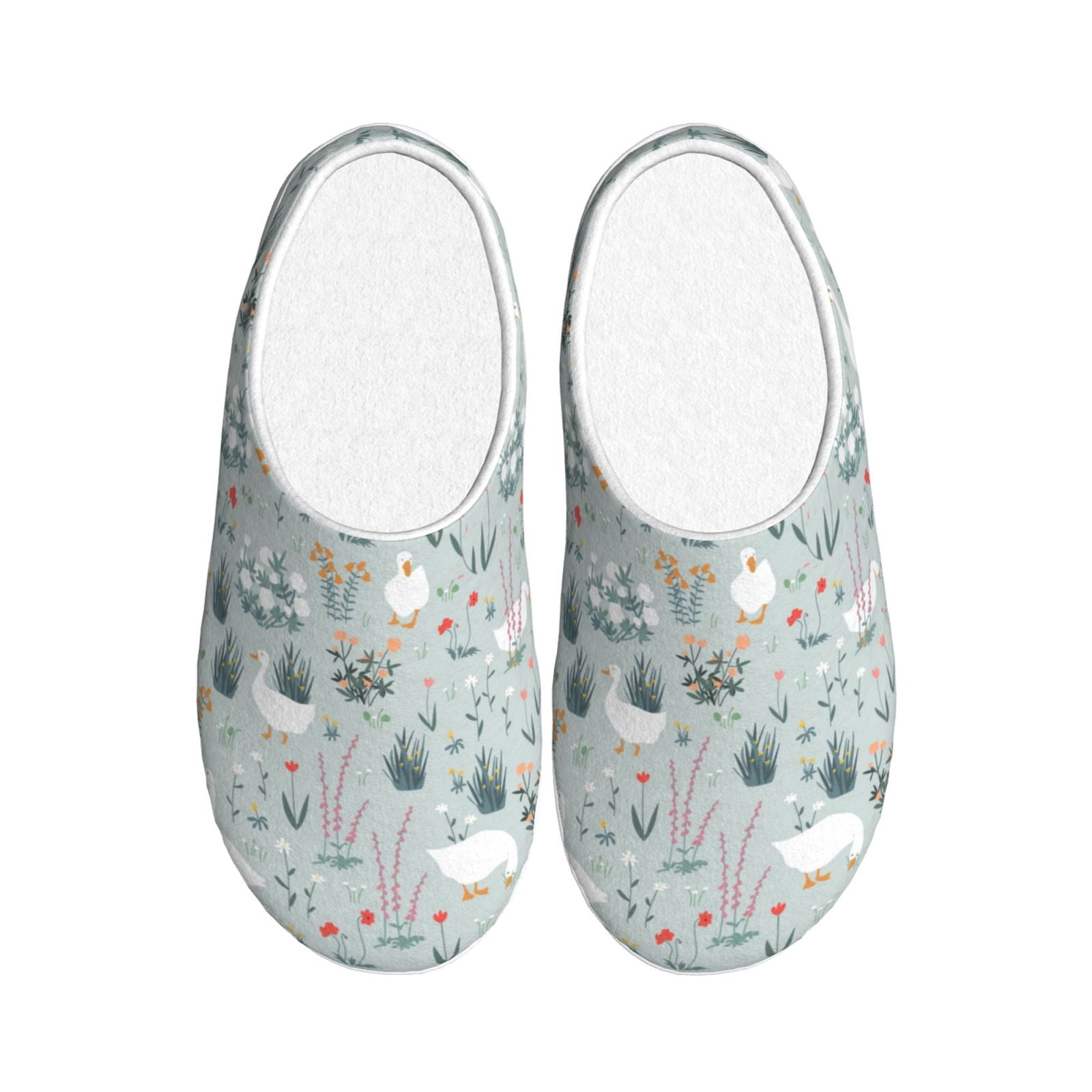 Disketp Goose and Doodle Flowers Women's Men's Slippers Plush Slip-On ...