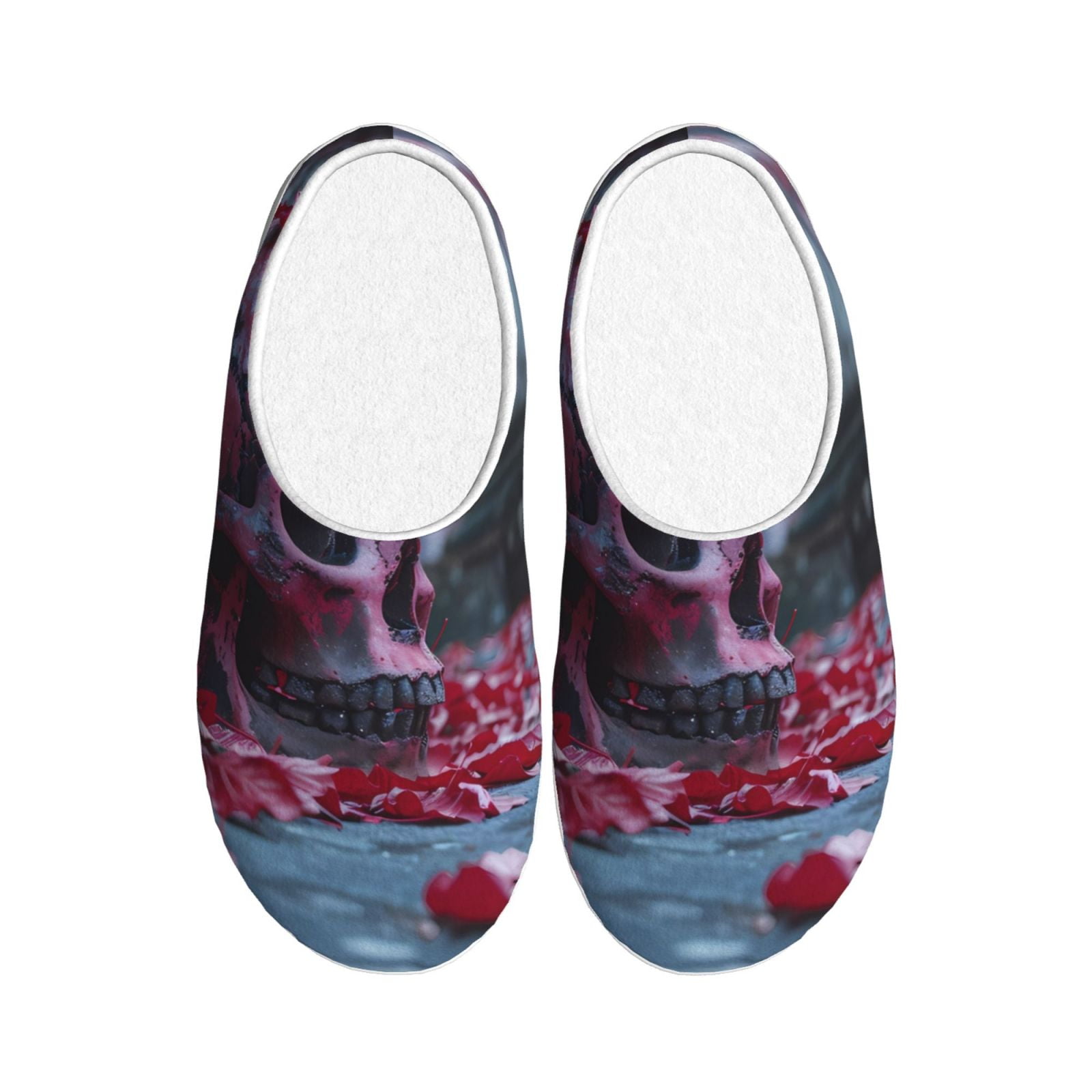 Disketp Gothic Red Skull Cemetery Women's Men's Slippers Plush Slip-On ...