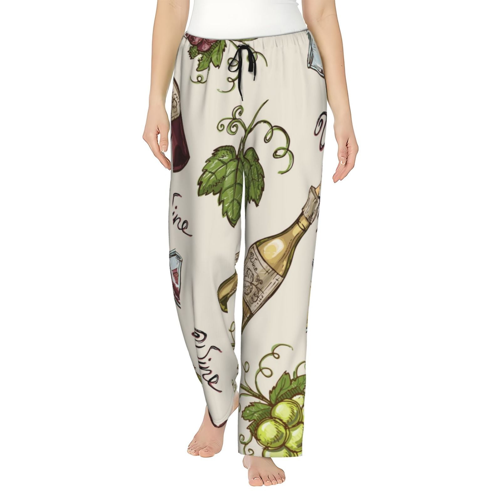 Disketp Grapes Bbottles Wine Print Women'S Comfy Pajama Pants Casual ...