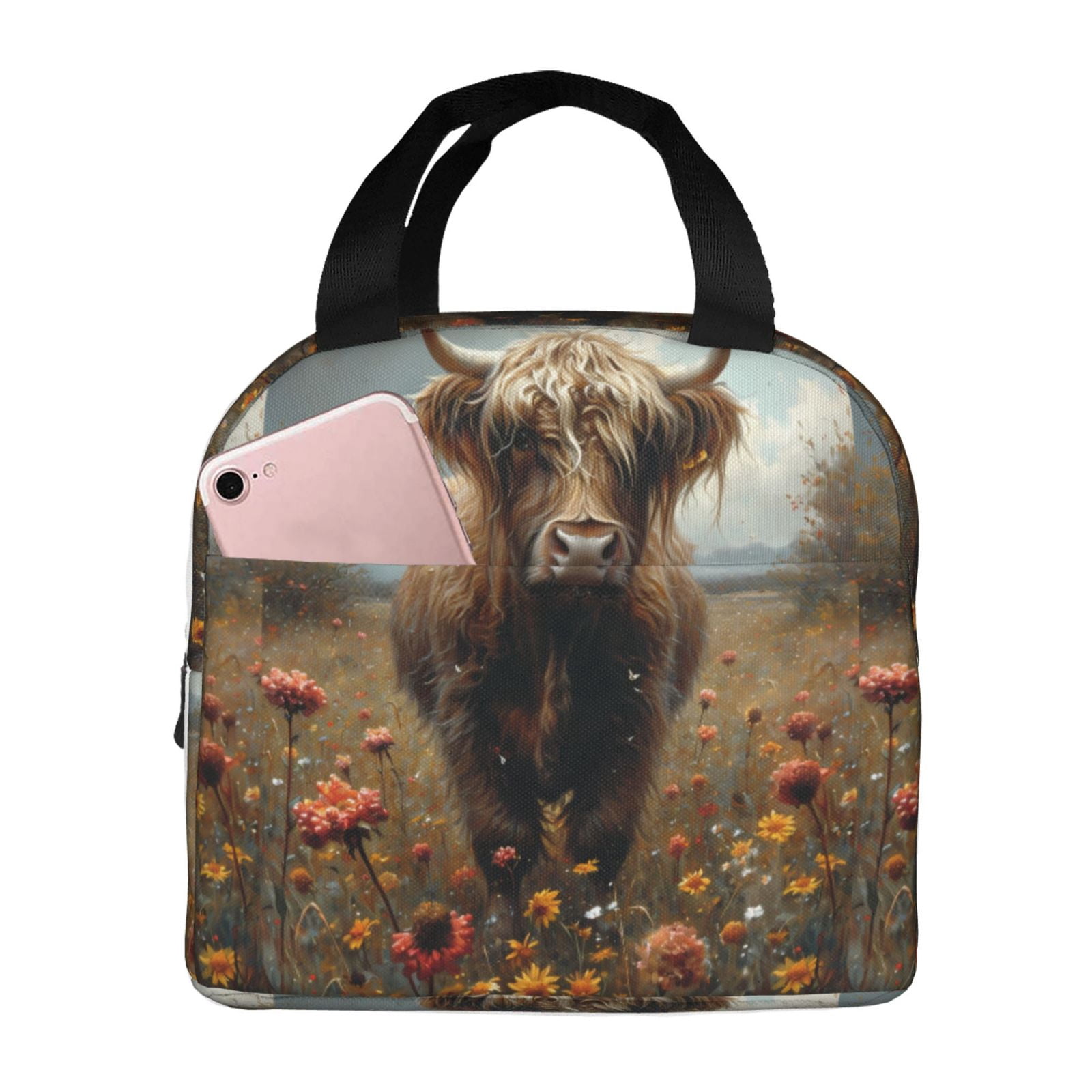 Disketp Grassland Sunflower Cow Lunch Bag for Women Men, Leakproof ...
