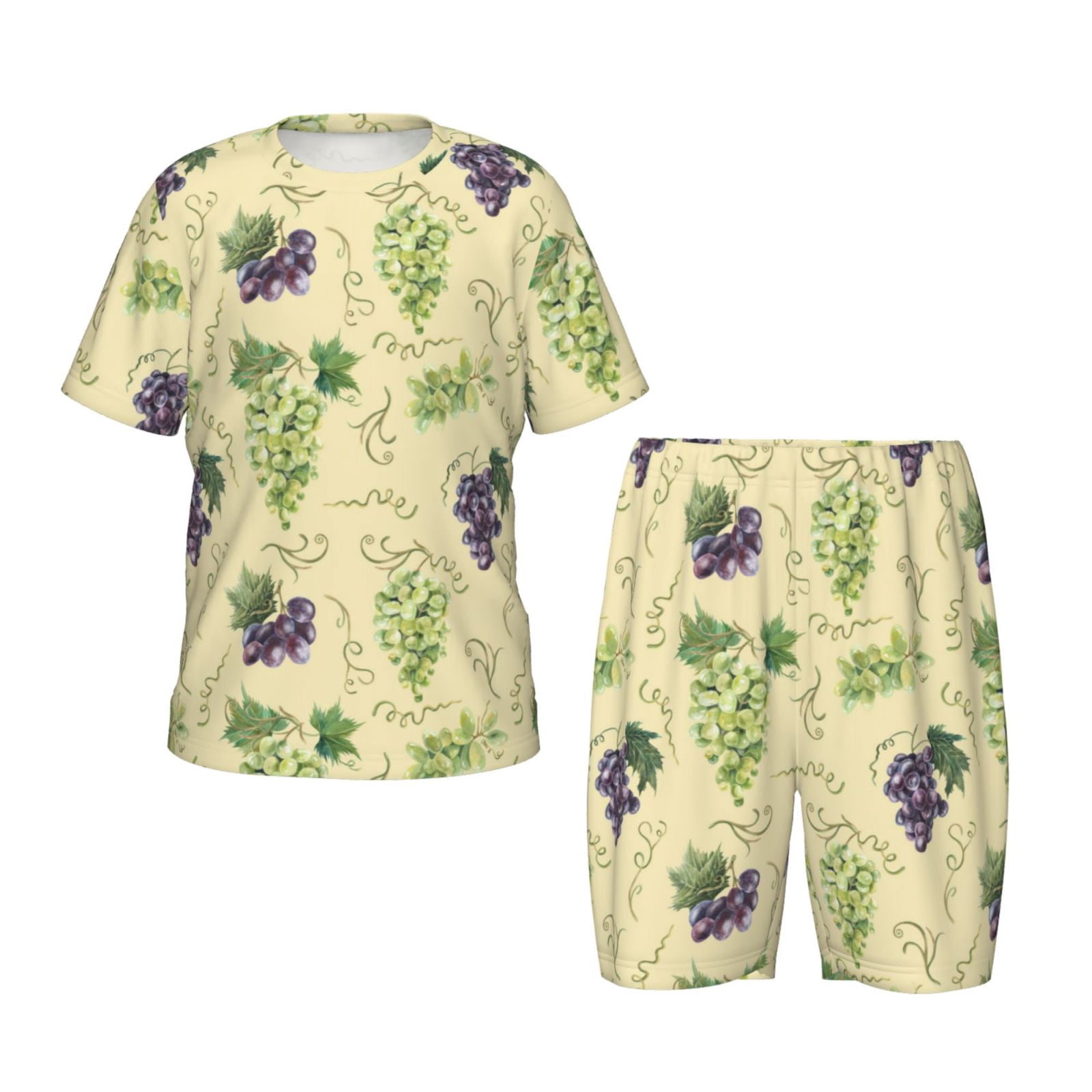 Disketp Green And Purple Grapes Kids Short Sleeve Pajamas Kids Summer ...