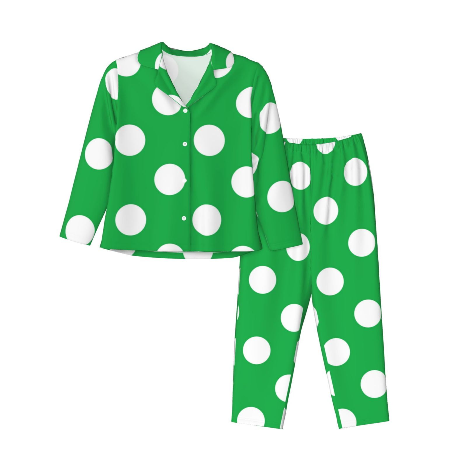 Disketp Green And White Polka Dot Pajamas Set Long Sleeve Sleepwear ...