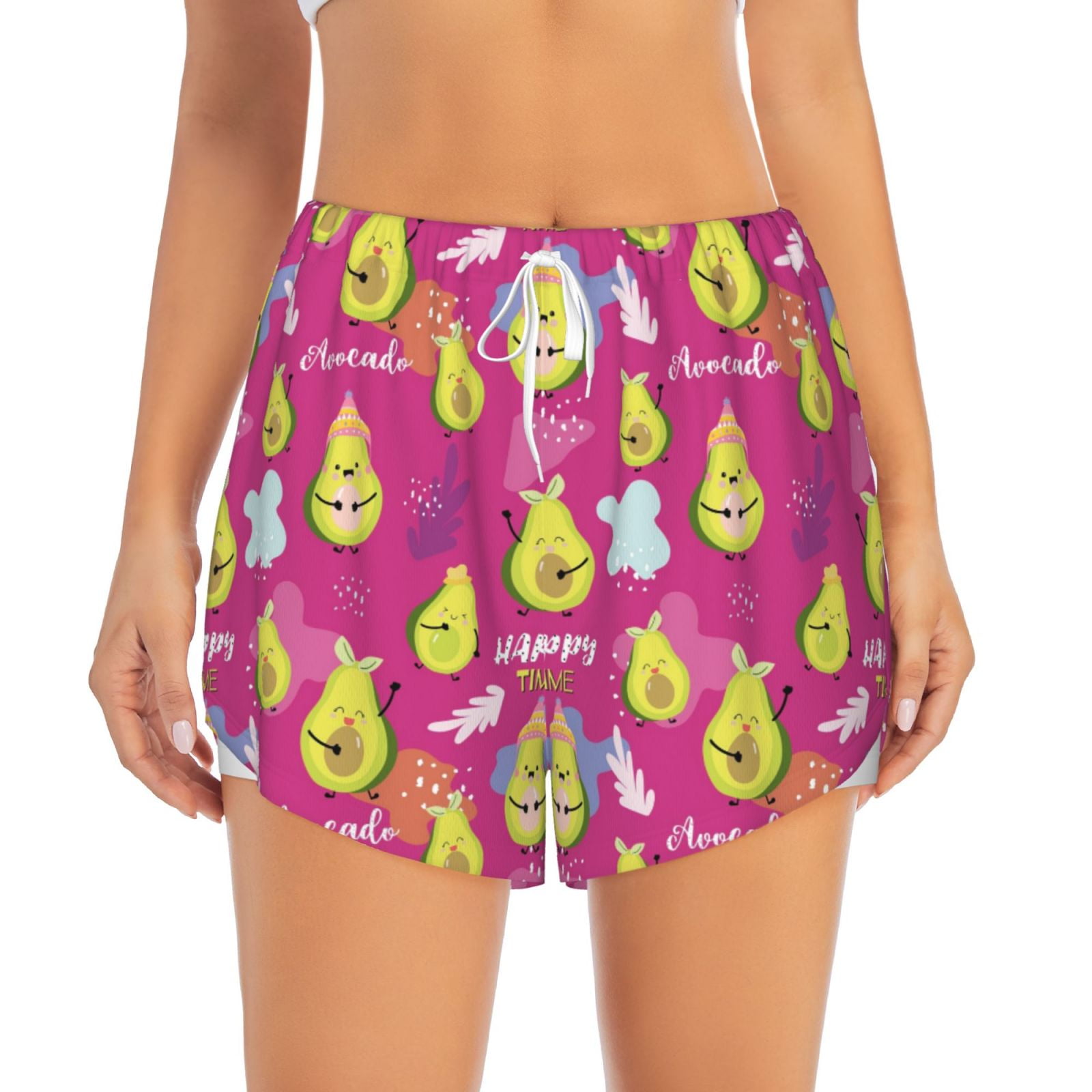Disketp Green Avocado Print Women's Shorts Workout Shorts for Athletic ...