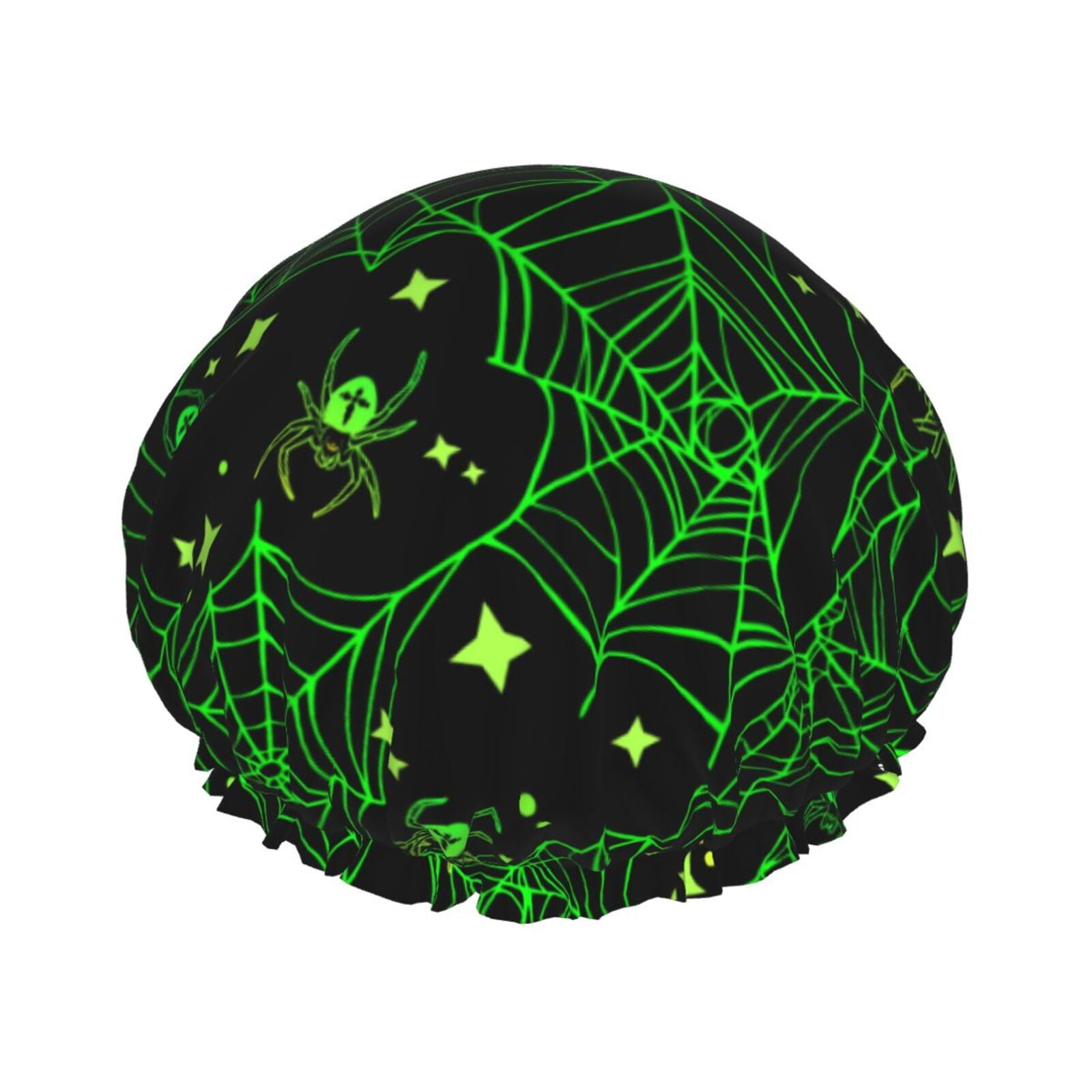 Disketp Green Bright Web With Spiders Shower Caps,Reusable Shower Cap ...