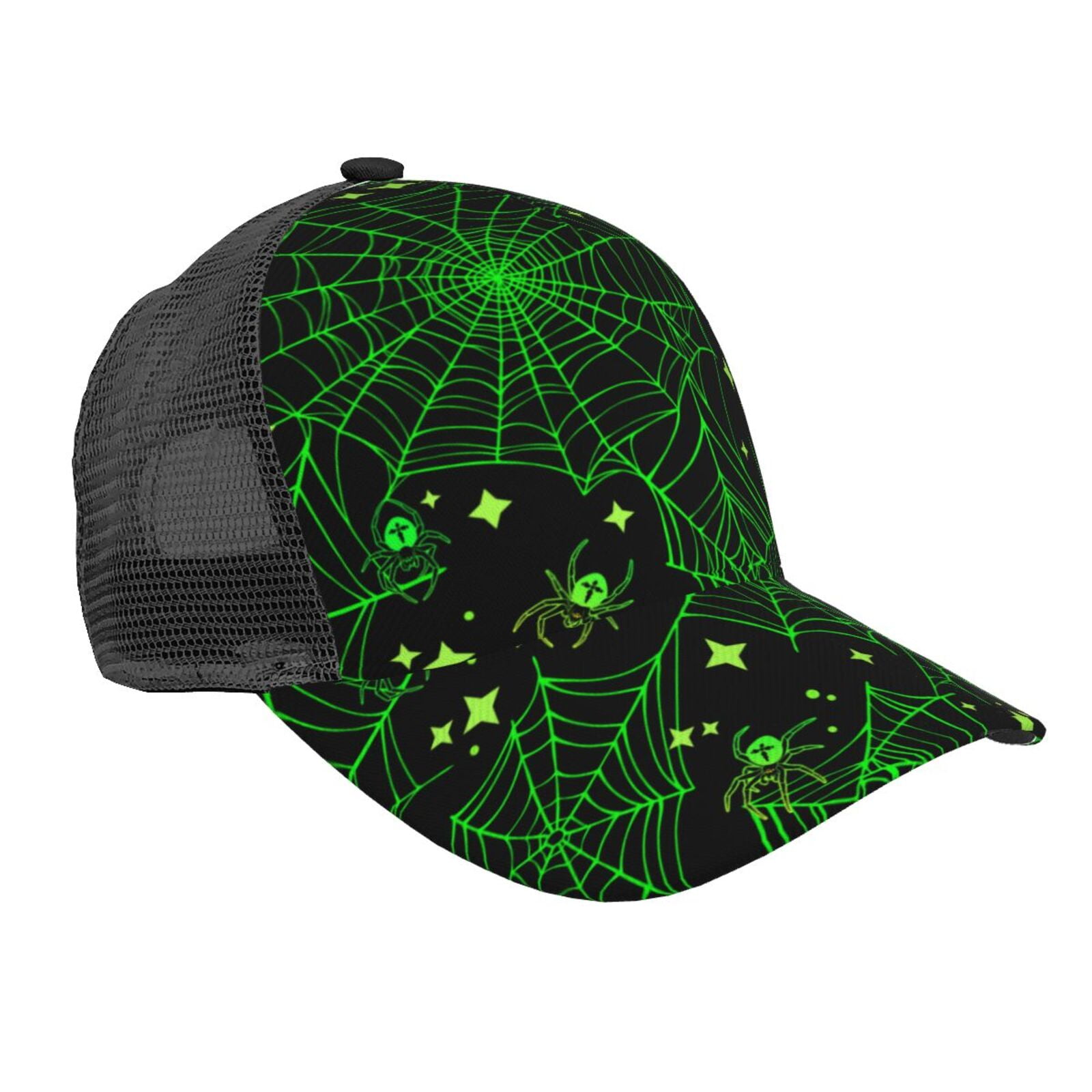 Disketp Green Bright Web with Spiders Print Trucker Hat Men Women ...