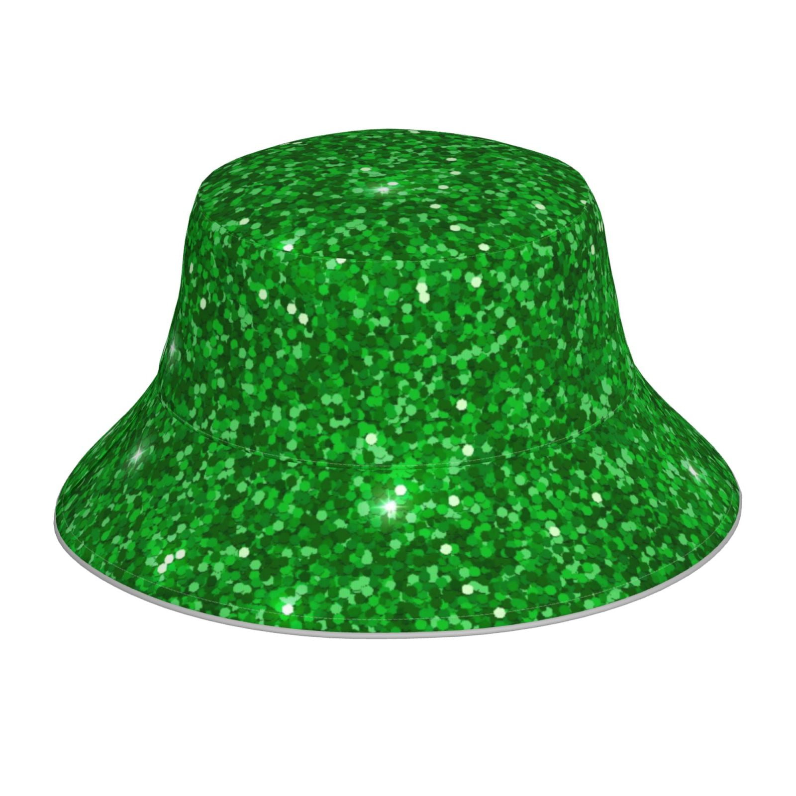 Disketp Green Glitter Print Reflective Bucket Hat Beach Hat Summer ...