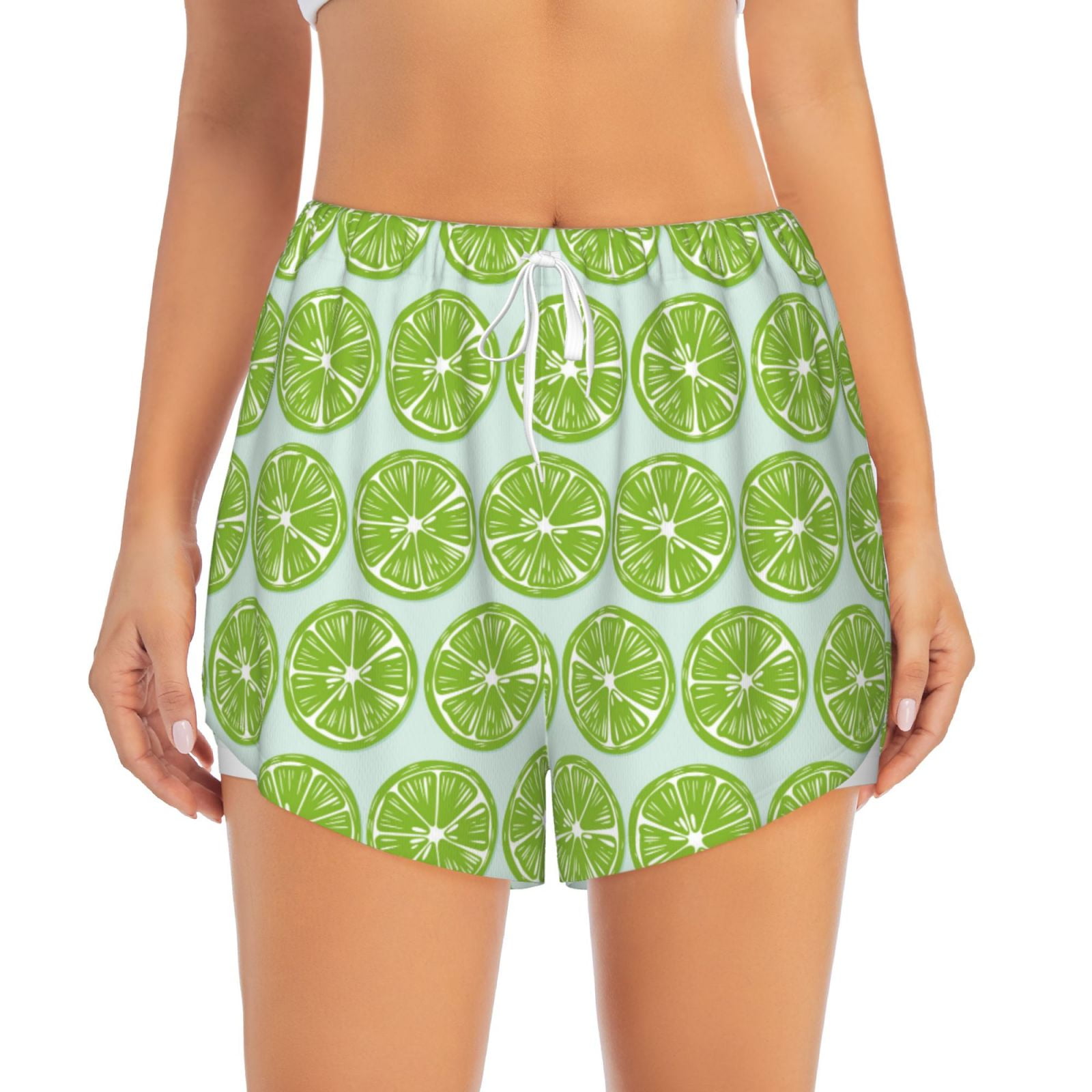 Disketp Green Lemon Slices Print Women's Shorts Workout Shorts for ...