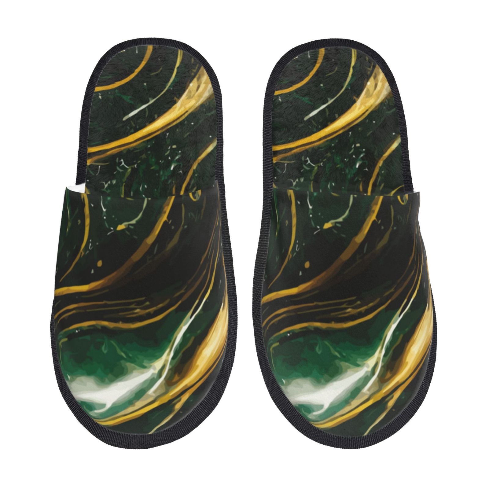 Disketp Green Marble Fuzzy House Memory Foam Slippers, Furry Fur Lined ...