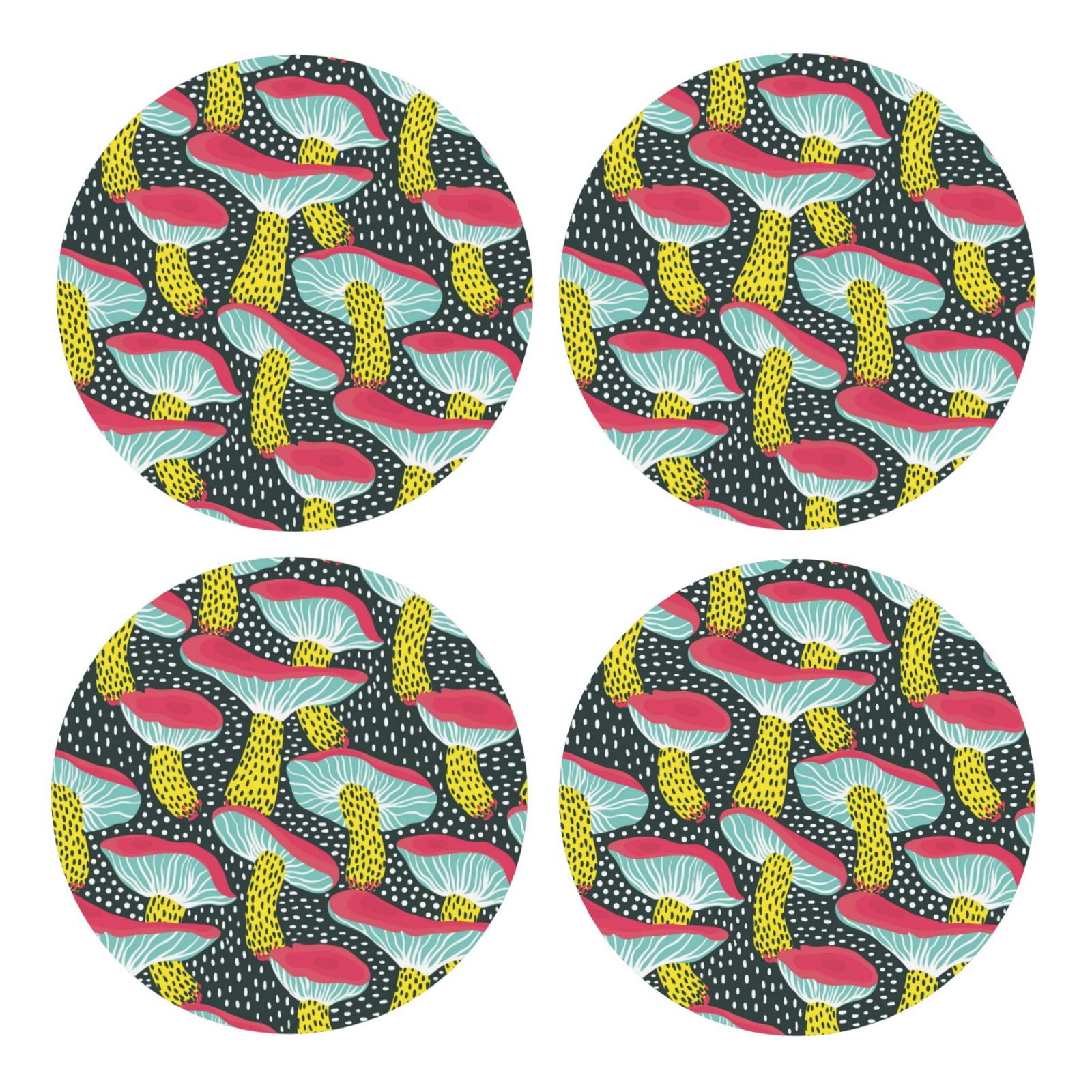 Disketp Green Mushroom MDF Cork Coaster 4 Pcs - Absorbent Beverage ...
