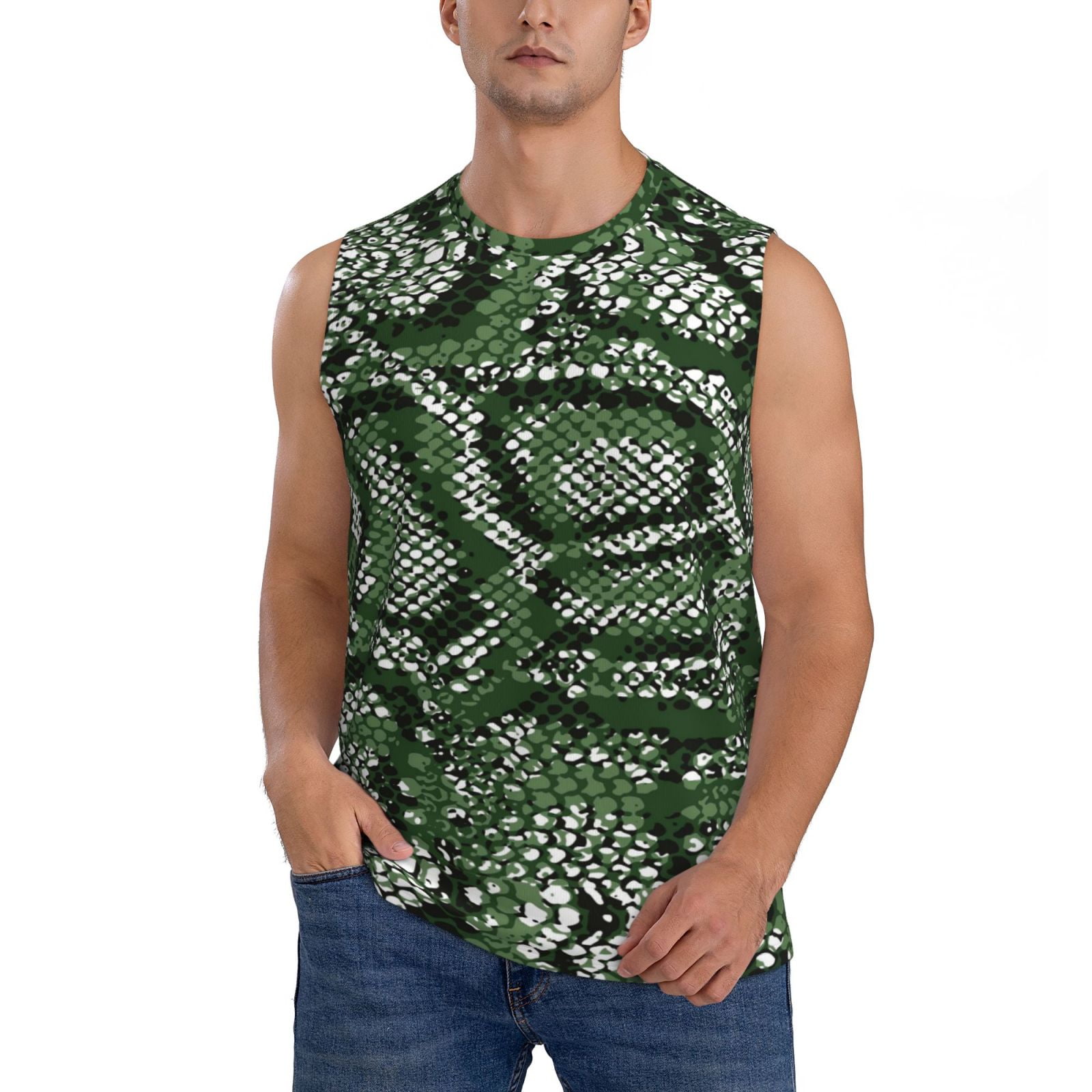 Disketp Green Snakeskin Sleeveless Tshirts For Men, Muscle Shirts For ...