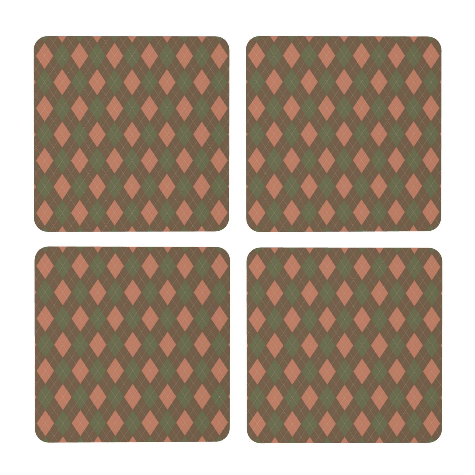 Disketp Green and Squares MDF Cork Coaster 4 Pcs - Absorbent Beverage ...