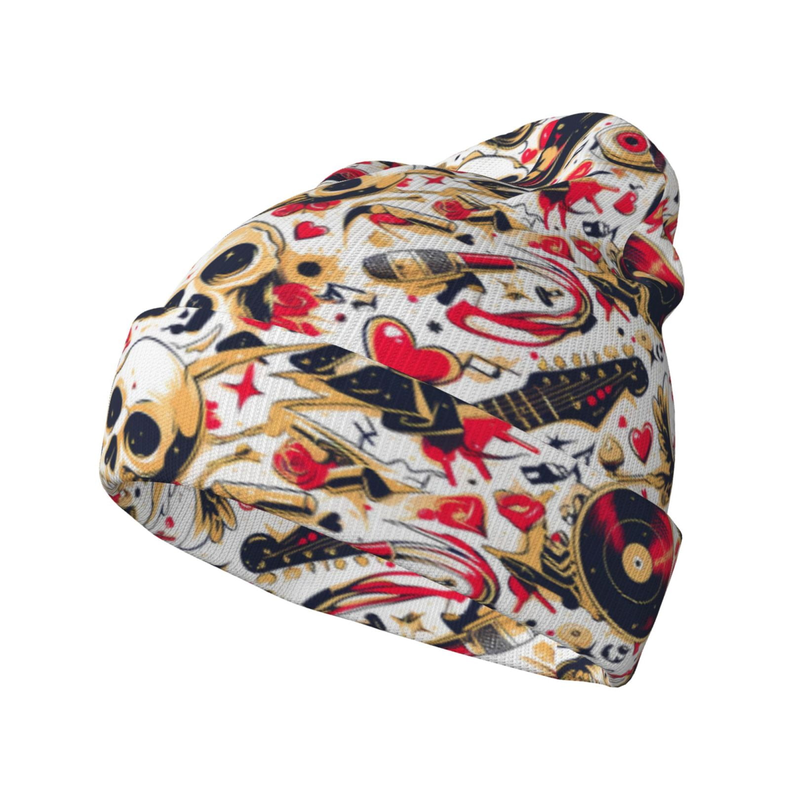 Disketp Guitar Skull rock Winter Beanie for Men Women Beanie Knit Hat ...