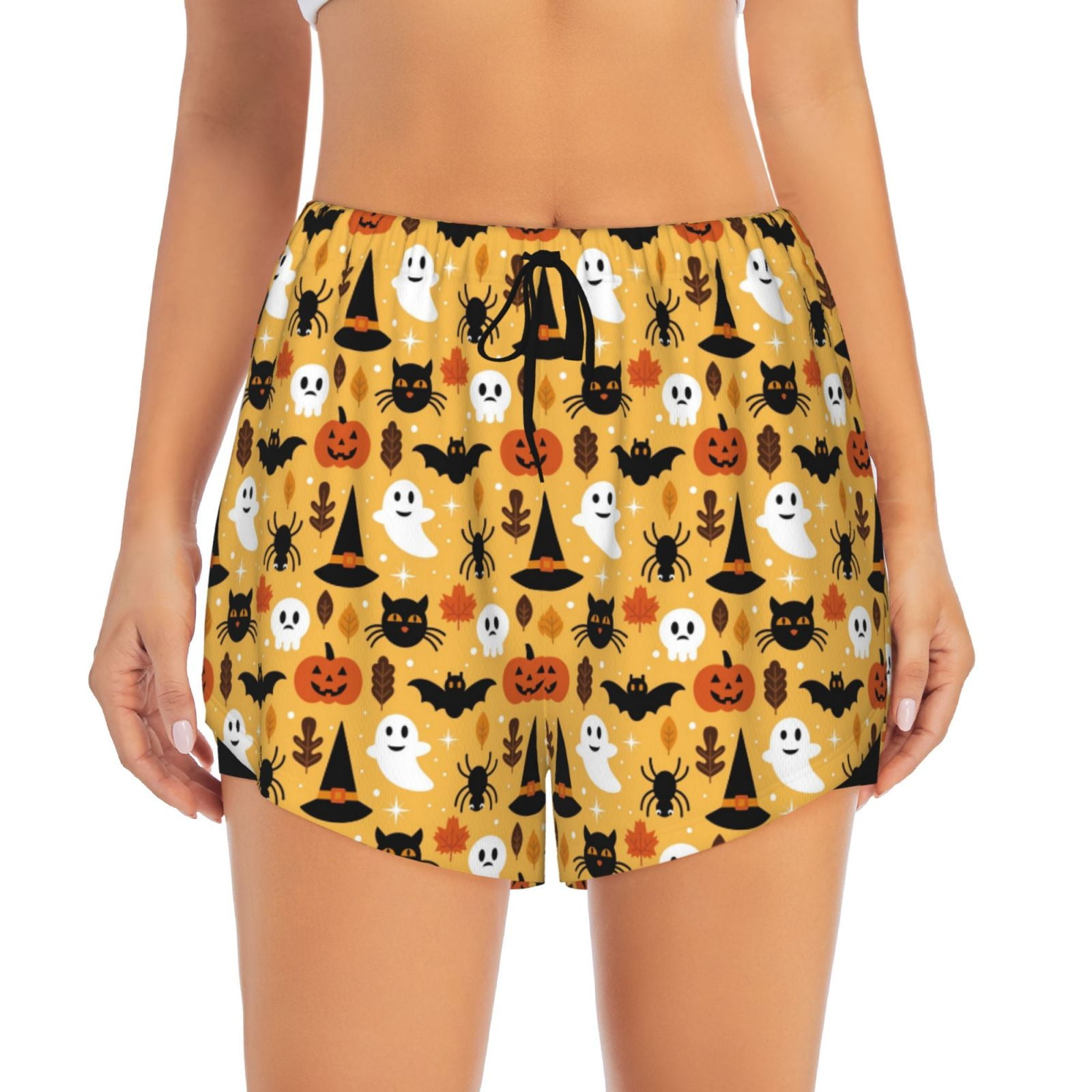 Disketp Halloween Ghost Pumpkin Print Women's Shorts Workout Shorts for ...