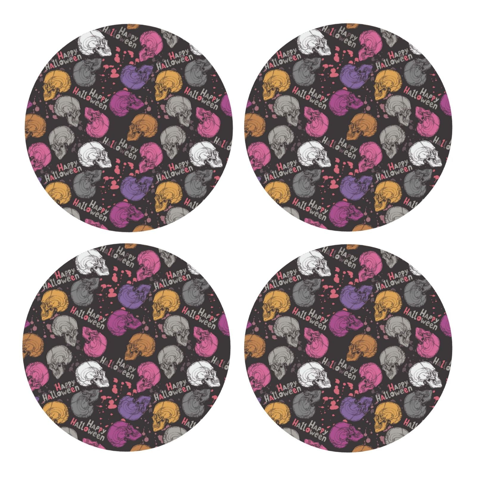 Disketp Halloween Skeleton MDF Cork Coaster 4 Pcs - Absorbent Beverage ...