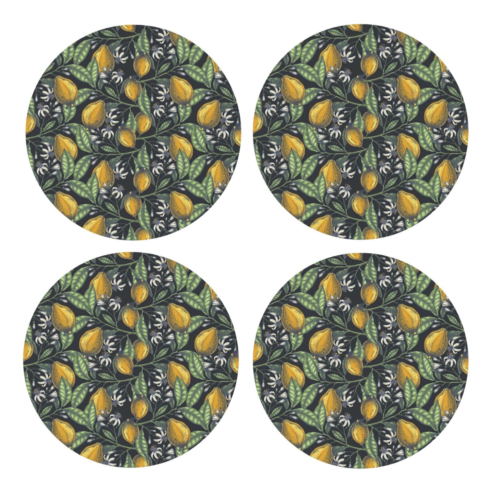 Disketp Hand Drawn Citrus Fruits Elegant Lemons MDF Cork Coaster 4 Pcs ...