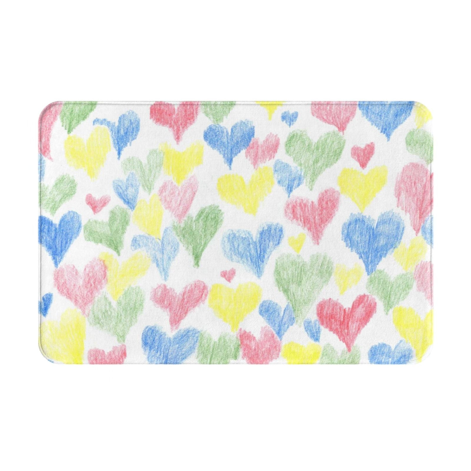 Disketp Hand Drawn Colored Hearts Mat For Front Door Outside - Doormat ...