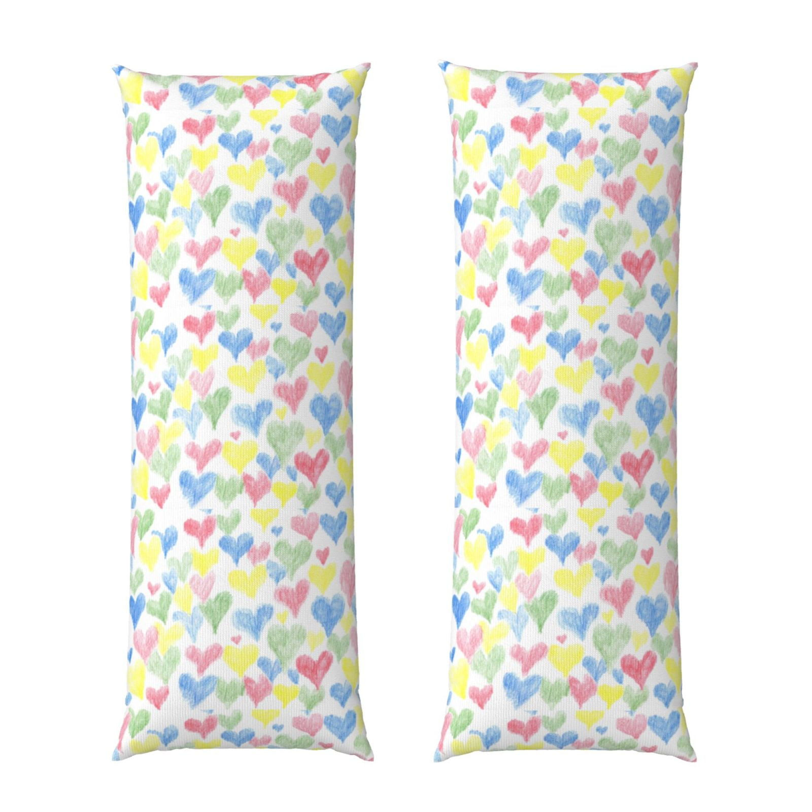 Disketp Hand Drawn Colored Hearts Print Body Pillow Cover - Super Soft ...