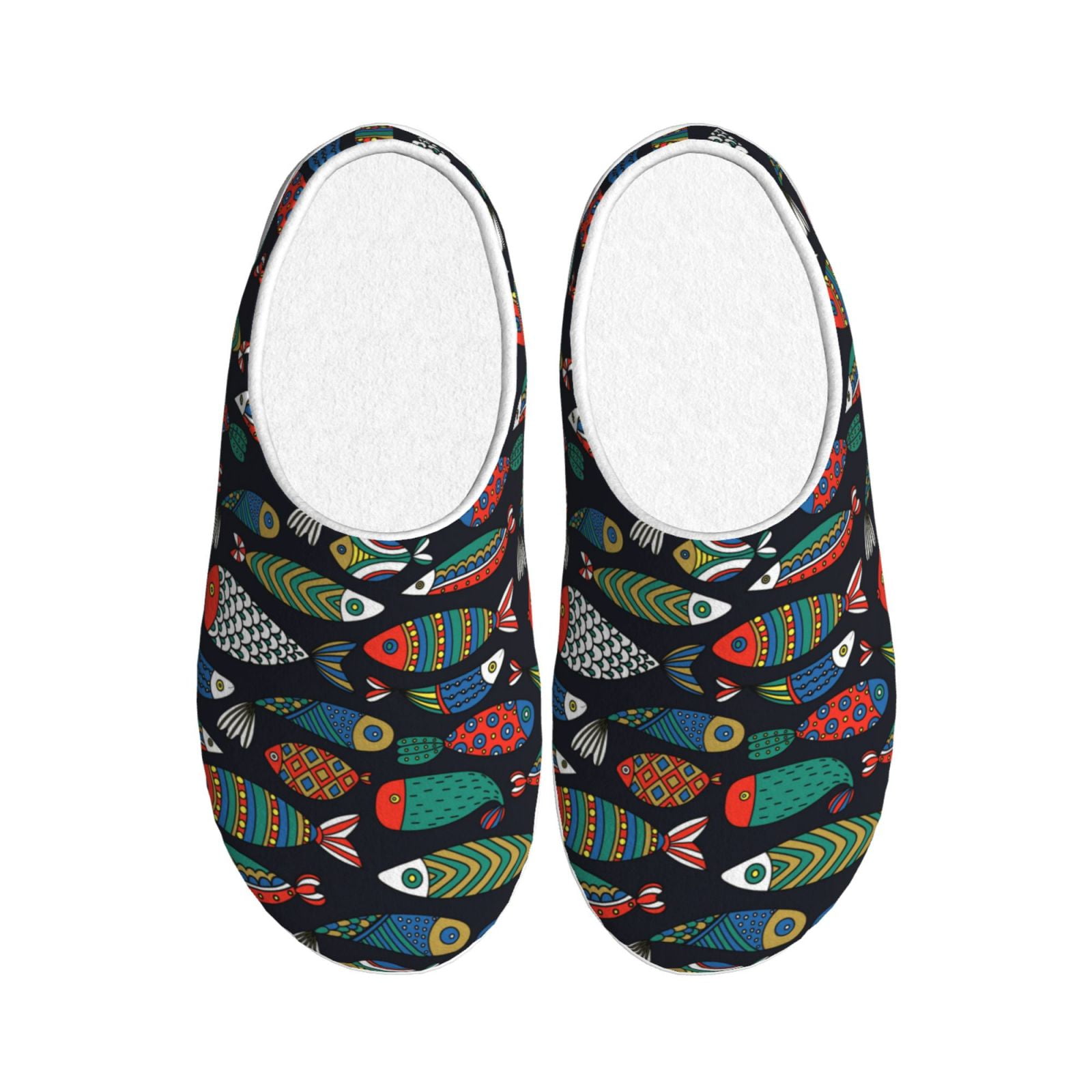 Disketp Hand Drawn Colorful Fishes Women's Men's Slippers Plush Slip-On ...