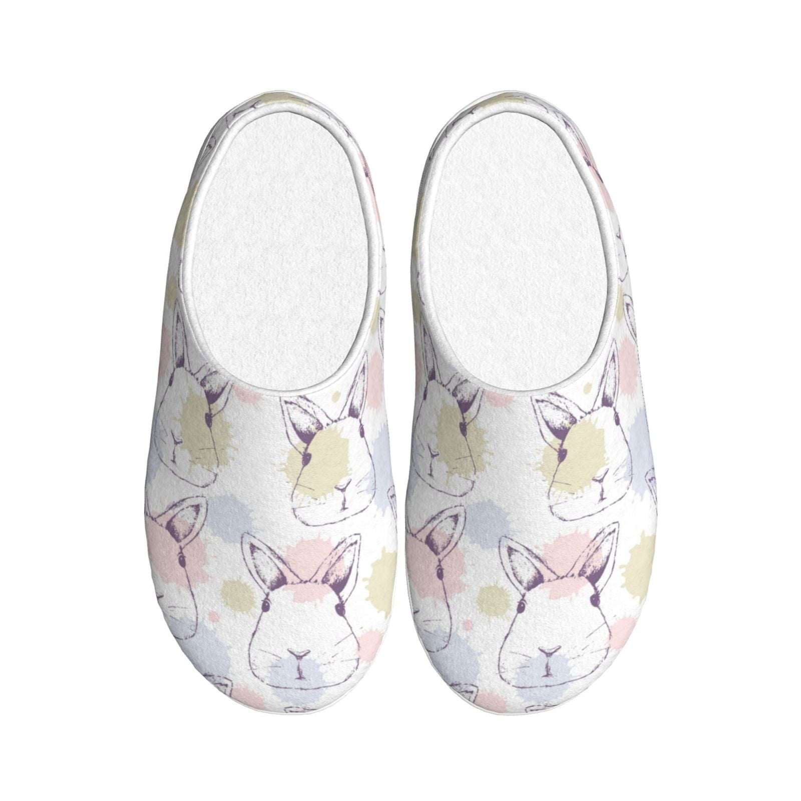 Disketp Hand Drawn Rabbit Women's Men's Slippers Plush Slip-On House ...