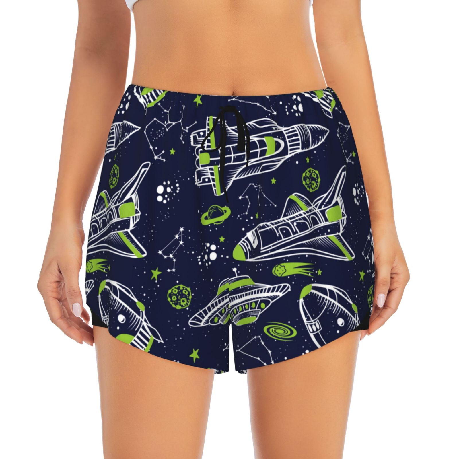 Disketp Hand Drawn Rockets Print Women's Shorts Workout Shorts for ...