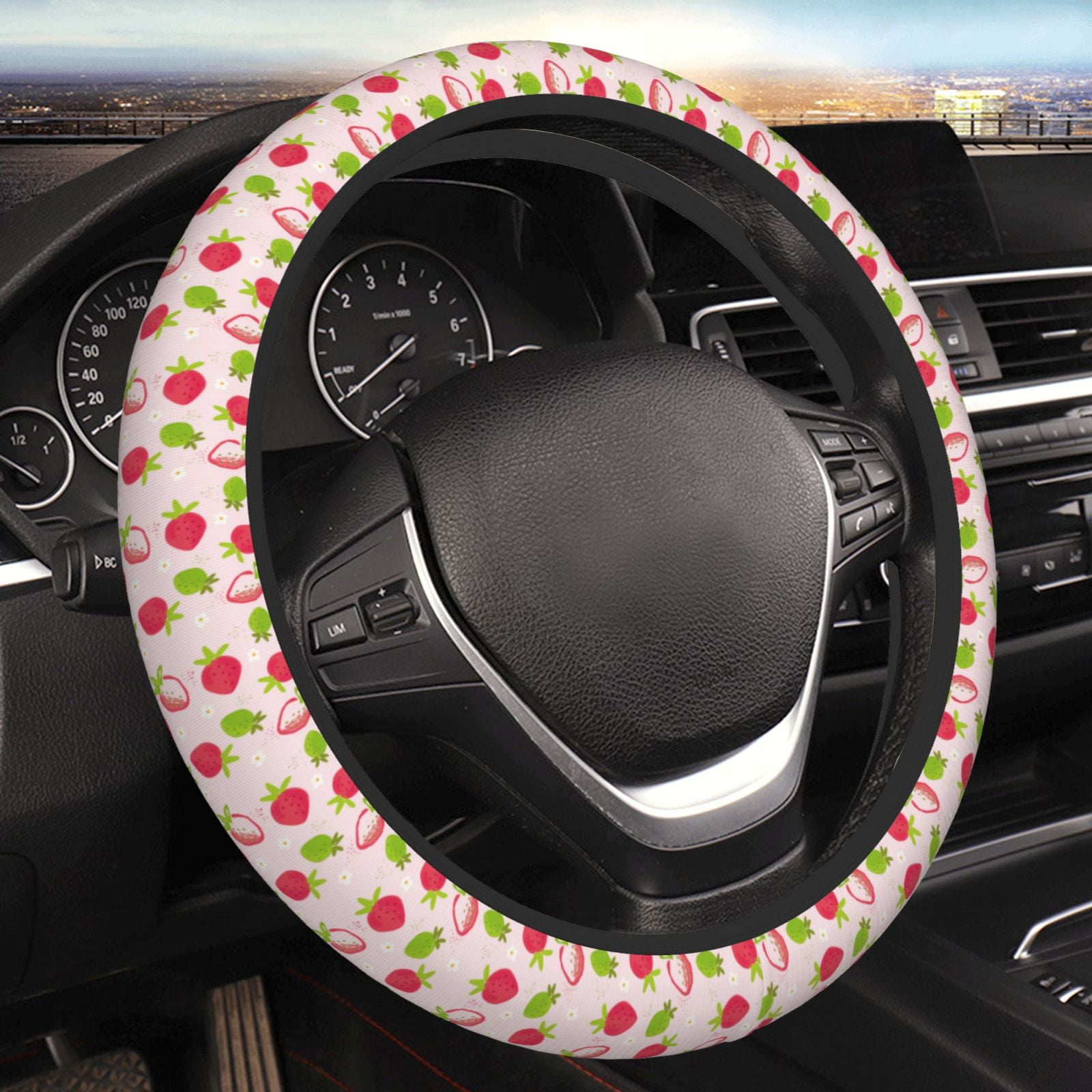 Disketp Hand Drawn Strawberry Elastic Microfiber Steering Wheel Cover ...