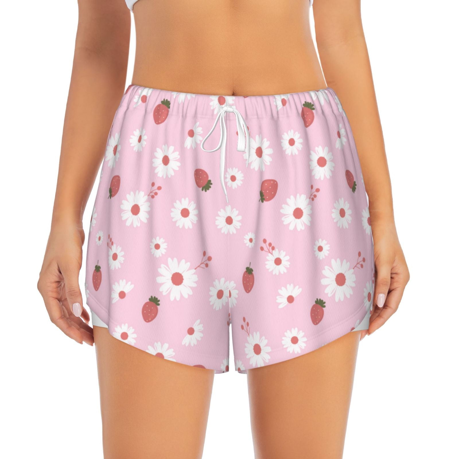 Disketp Hand Drawn Strawberry Print Women's Shorts Workout Shorts for ...