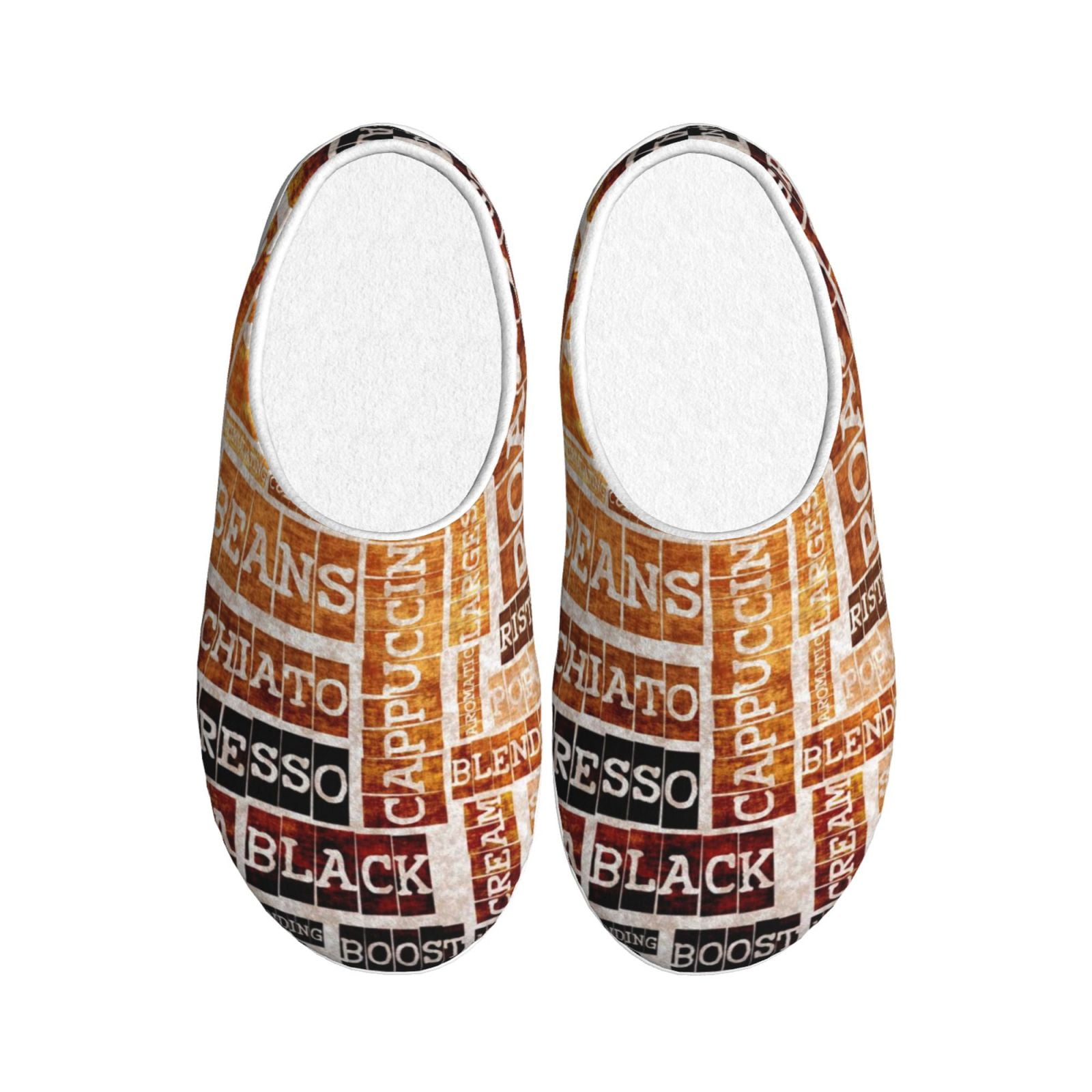 Disketp Hand Drawn Vintage Coffee Women's Men's Slippers Plush Slip-On ...