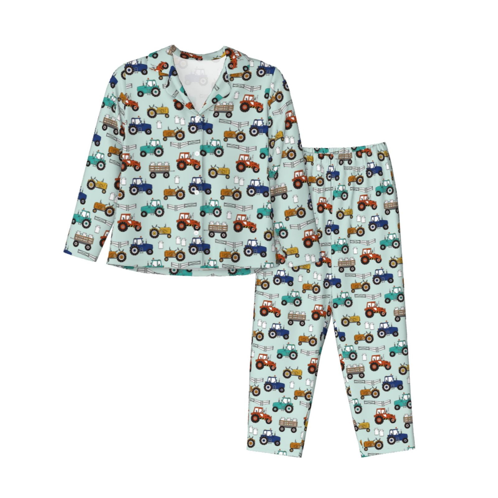 Disketp Hand drawn tractors Pajamas Set Long Sleeve Sleepwear Womens ...