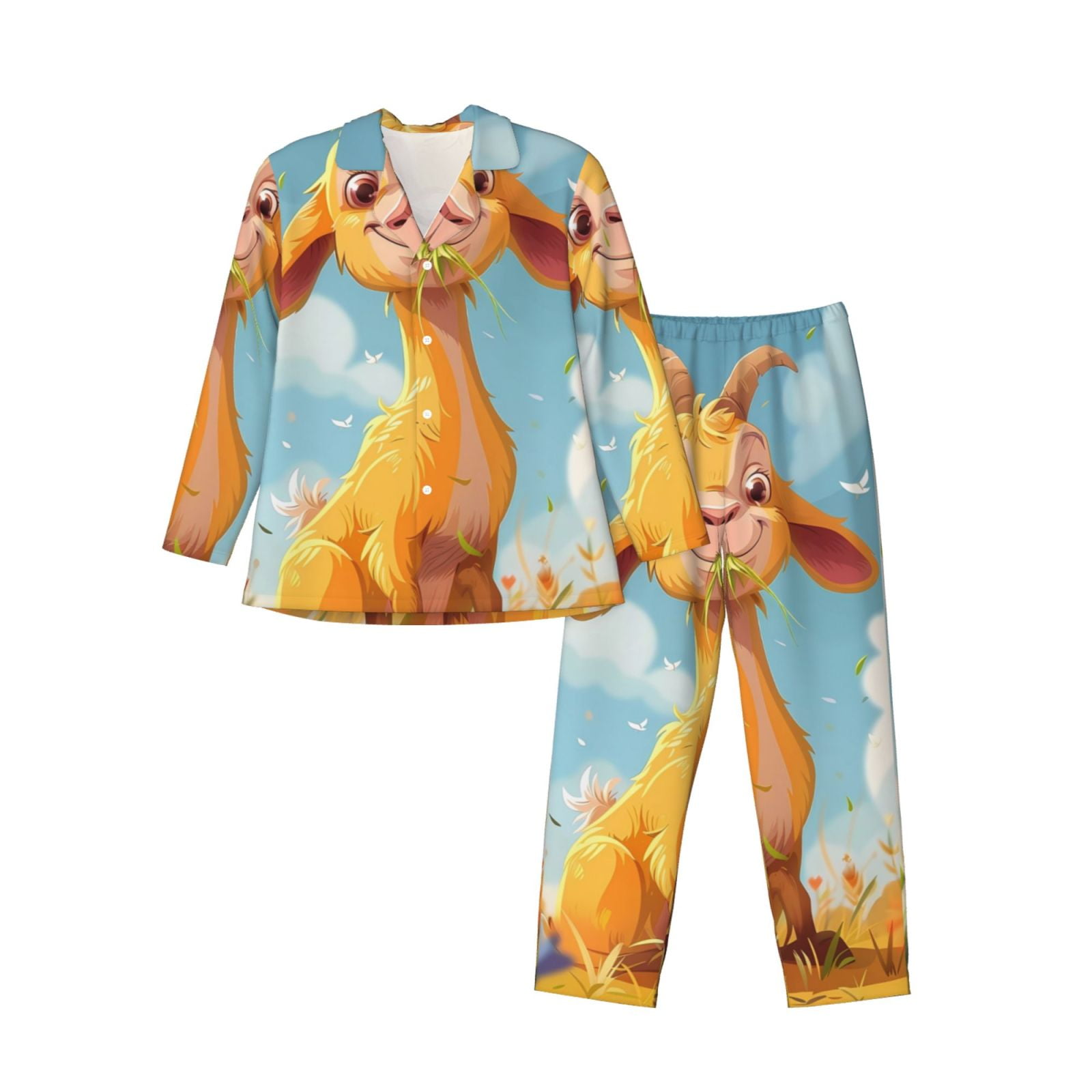 Disketp Happy Goat In Meadow for Pajamas Set Long Sleeve Sleepwear Mens ...
